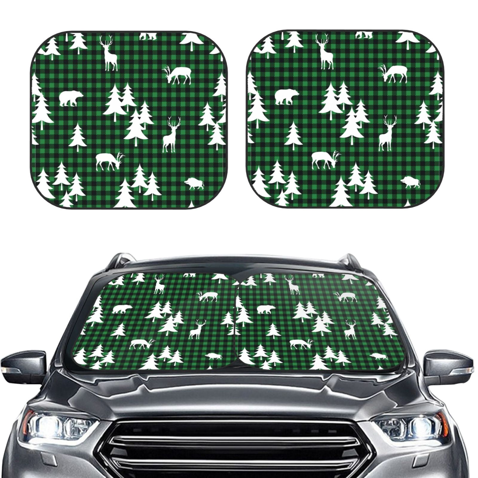 Kdxio Christmas tree green plaid Print 2-Piece Sun Shade Front ...