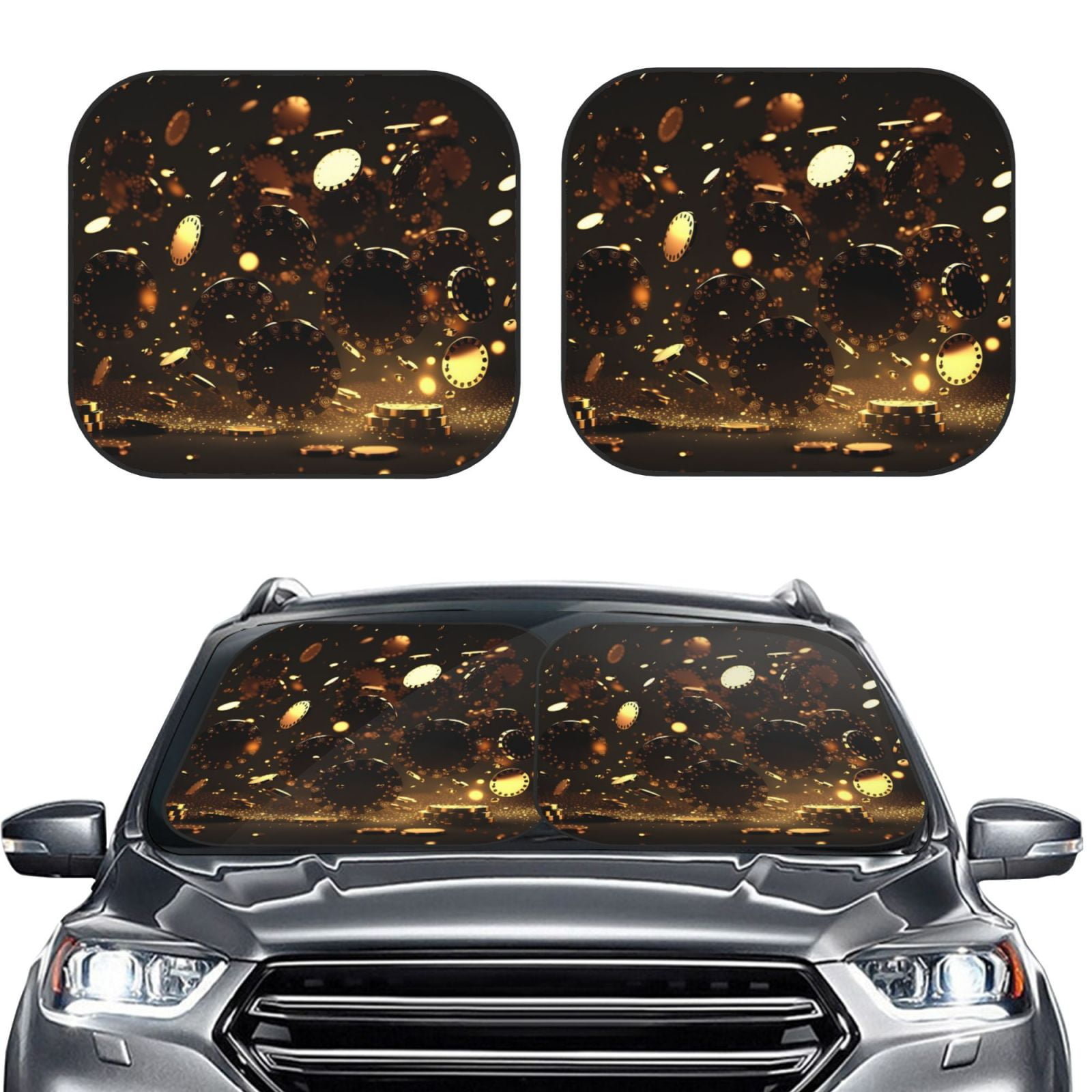 Kdxio Classical Golden Casino Print 2-Piece Sun Shade Front Windshield - Foldable Car Front ...