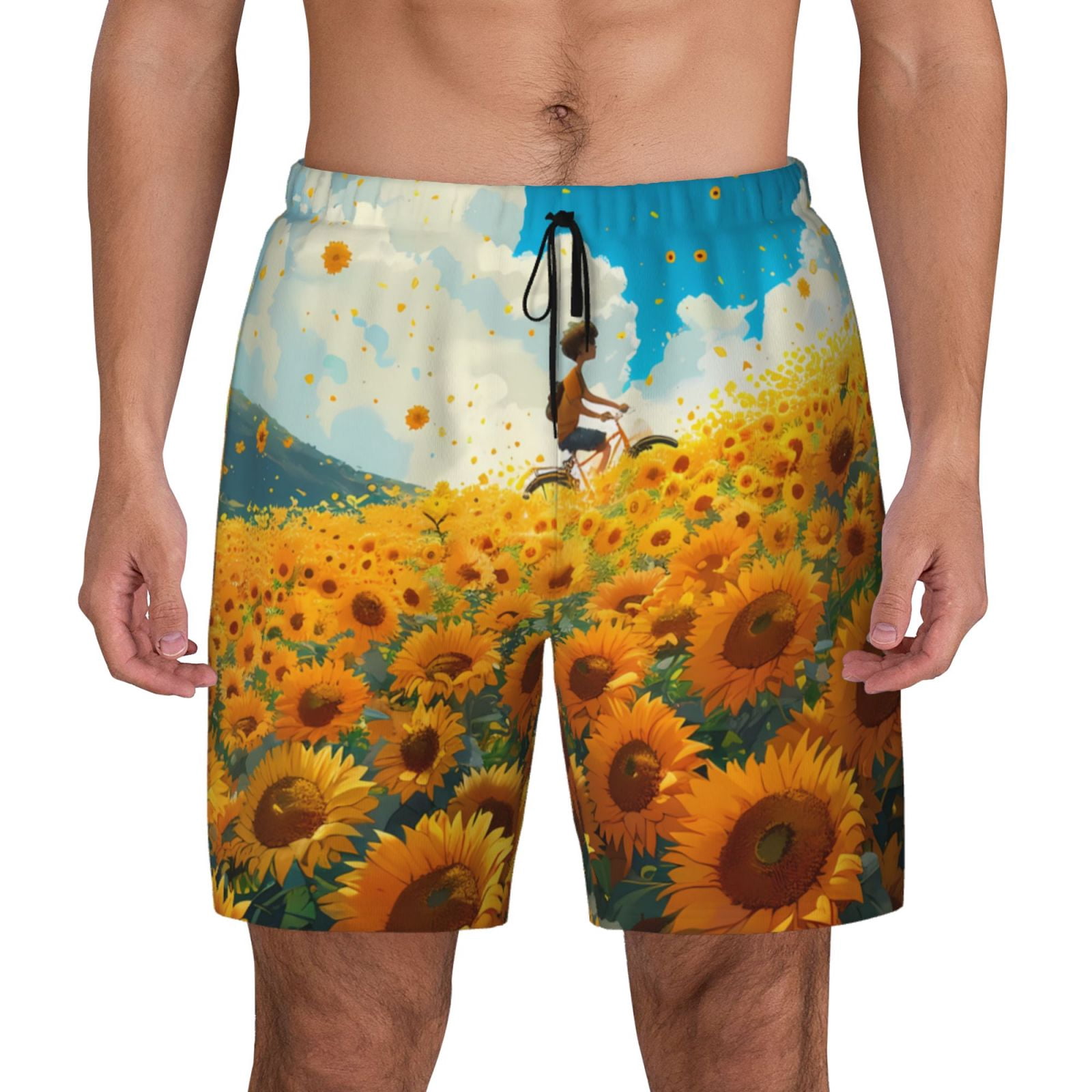 Kdxio Clear Sky Sunflower Print Men's Swim Trunks with Compression ...