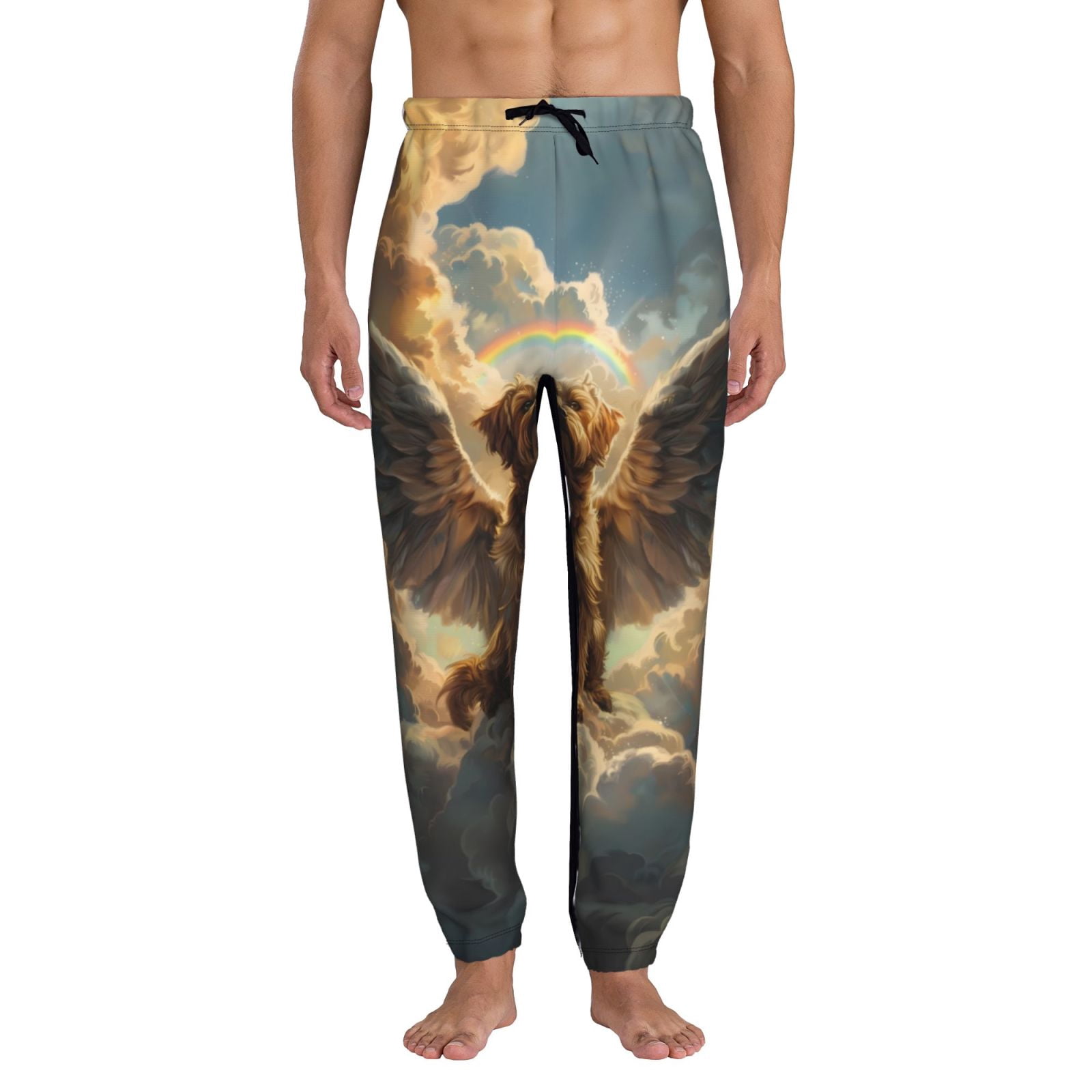 Kdxio Cloud Rainbow Winged Dog Pattern Joggers,Sweatpants for Men with ...