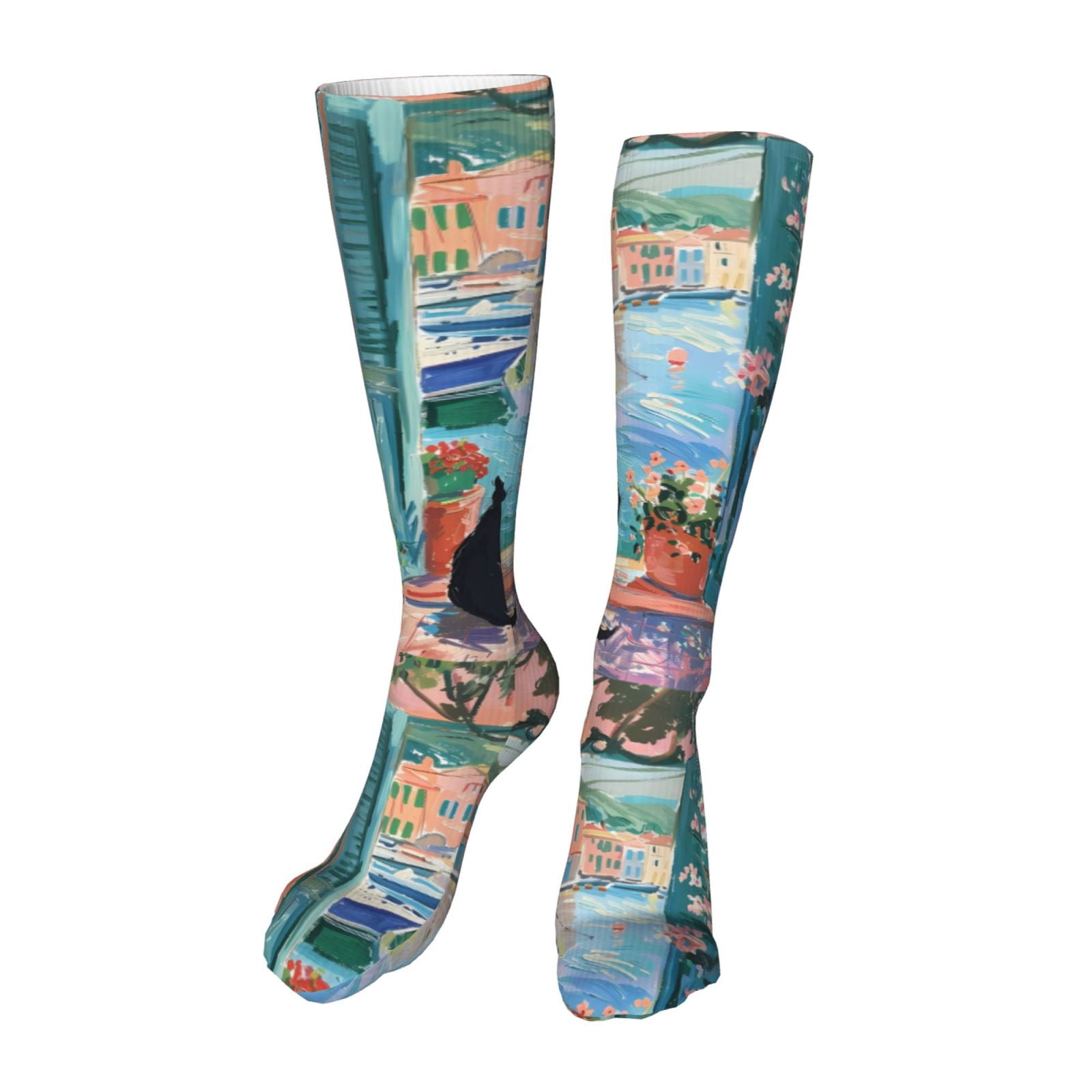 Kdxio Coastal Cat By The Window Funny Silky Novelty Funky Long Knee ...