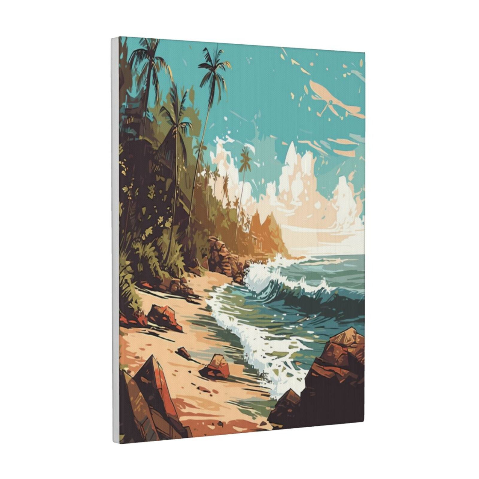 Kdxio Coastal Palm Beach Pattern Canvas Wall Art 12x16 Inches ...