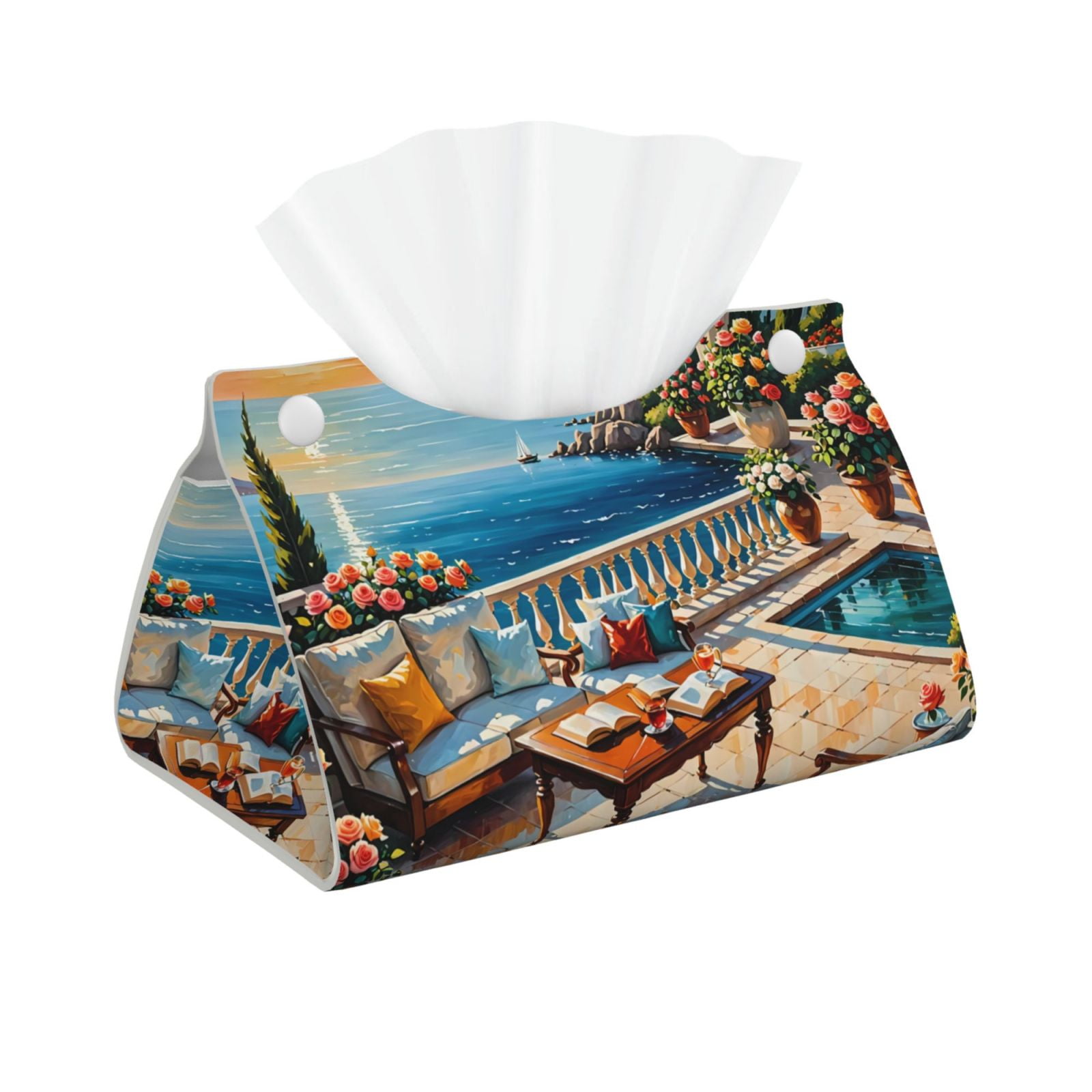 Kdxio Coastal Style Garden Villa Print Tissue Box Cover,Modern PU ...
