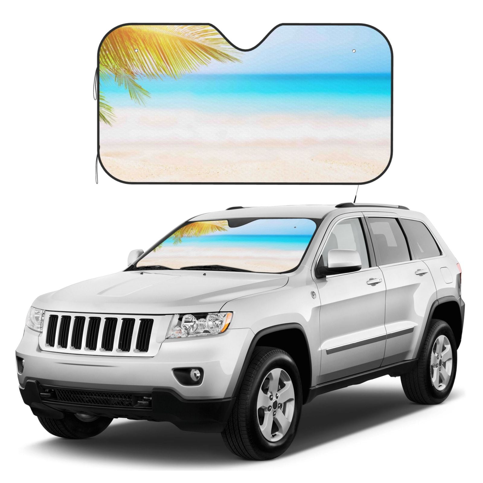 Kdxio Coconut Palm Tree on Beach Print Windshield Sun Shade, Foldable ...