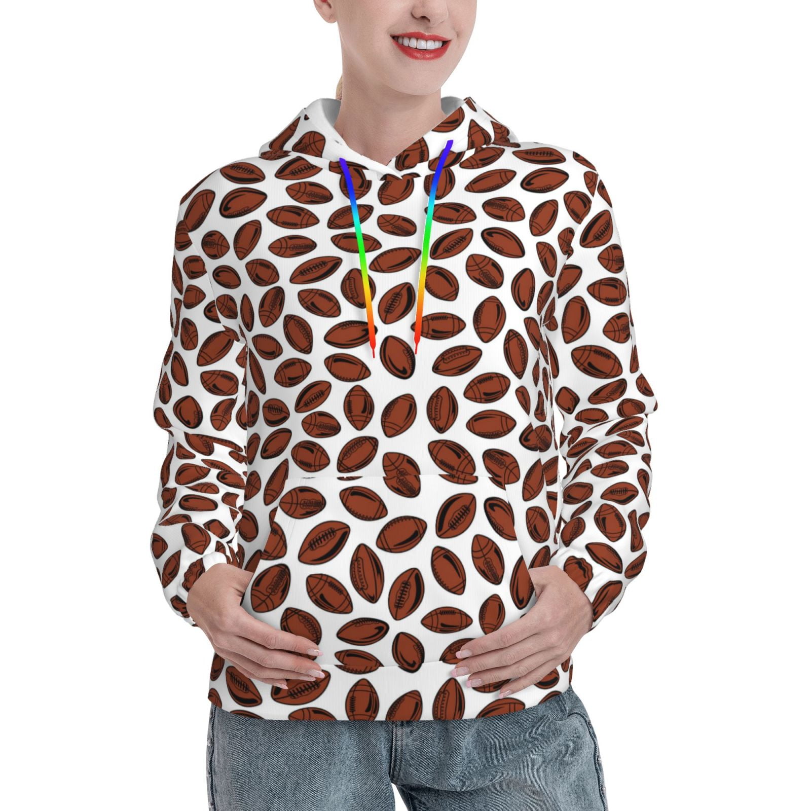 Kdxio Coffee Rugby Print Womens Oversized Hoodies Sweatshirts Hooded ...