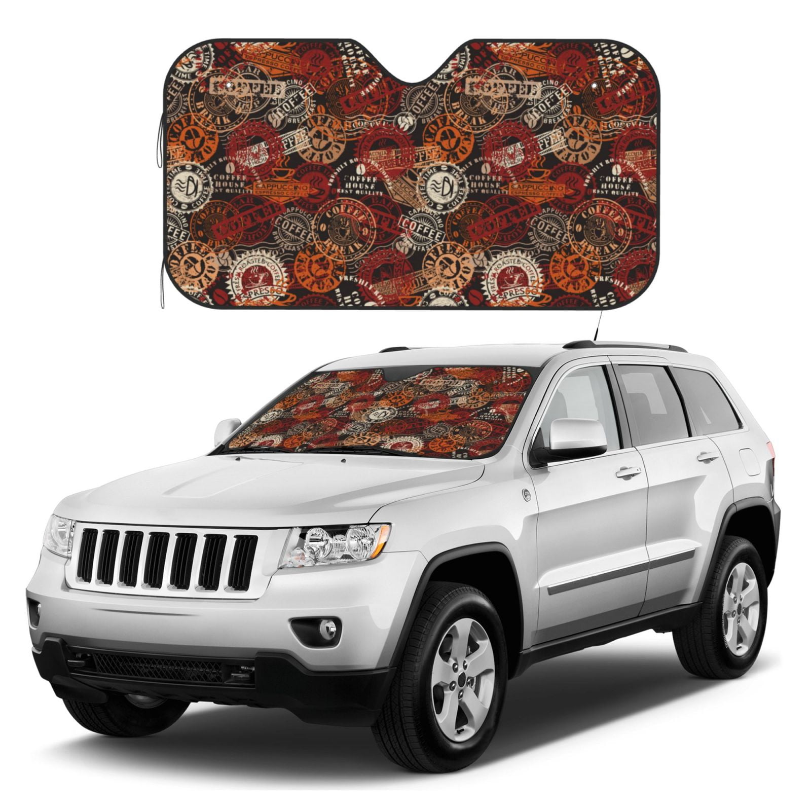 Kdxio Coffee Stamp Print Windshield Sun Shade, Foldable Sun Blocker for ...
