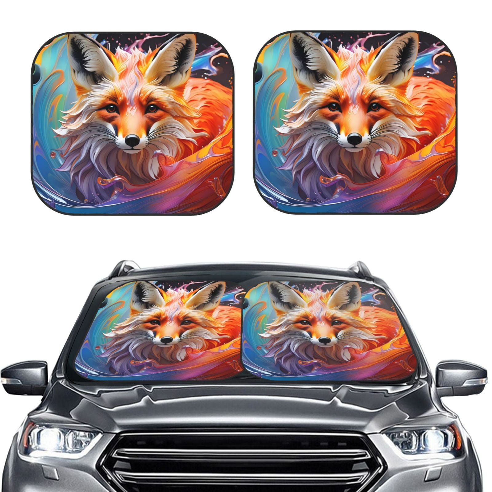 Kdxio Color Splash Fox Portrait Print 2-Piece Sun Shade Front ...