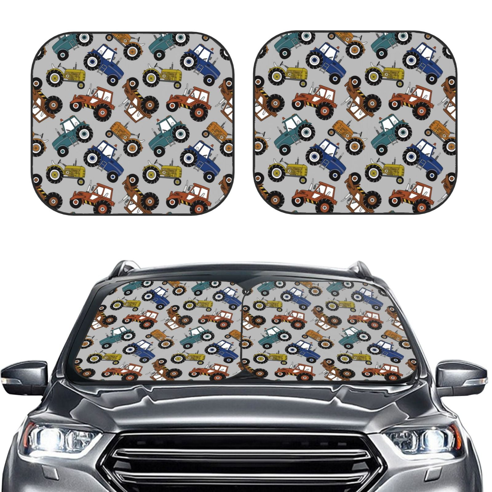 Kdxio Color Tractor Print 2-Piece Sun Shade Front Windshield - Foldable ...