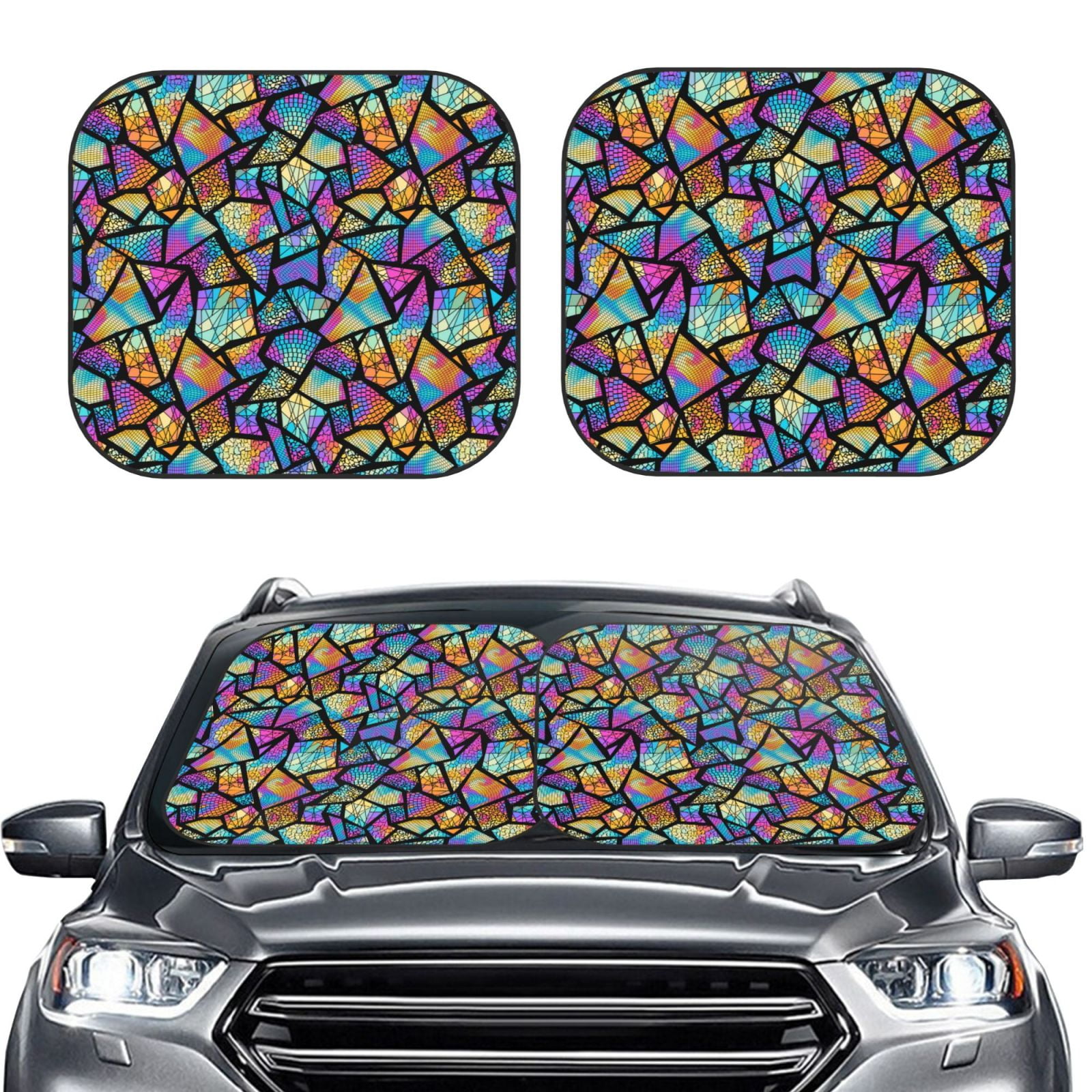 Kdxio Colored Glass1 Print 2-Piece Sun Shade Front Windshield ...