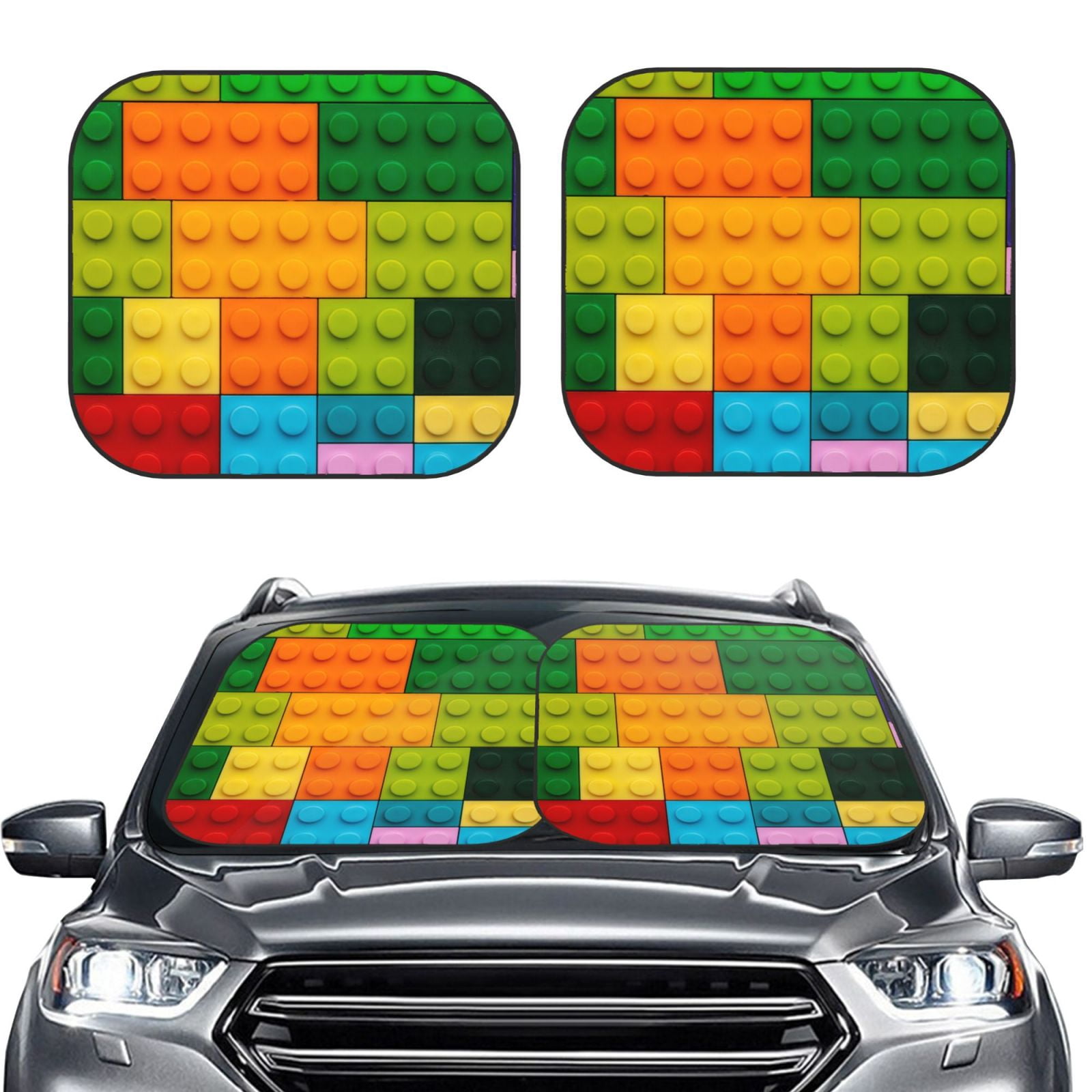 Kdxio Colorful Building Blocks Print 2-Piece Sun Shade Front Windshield ...