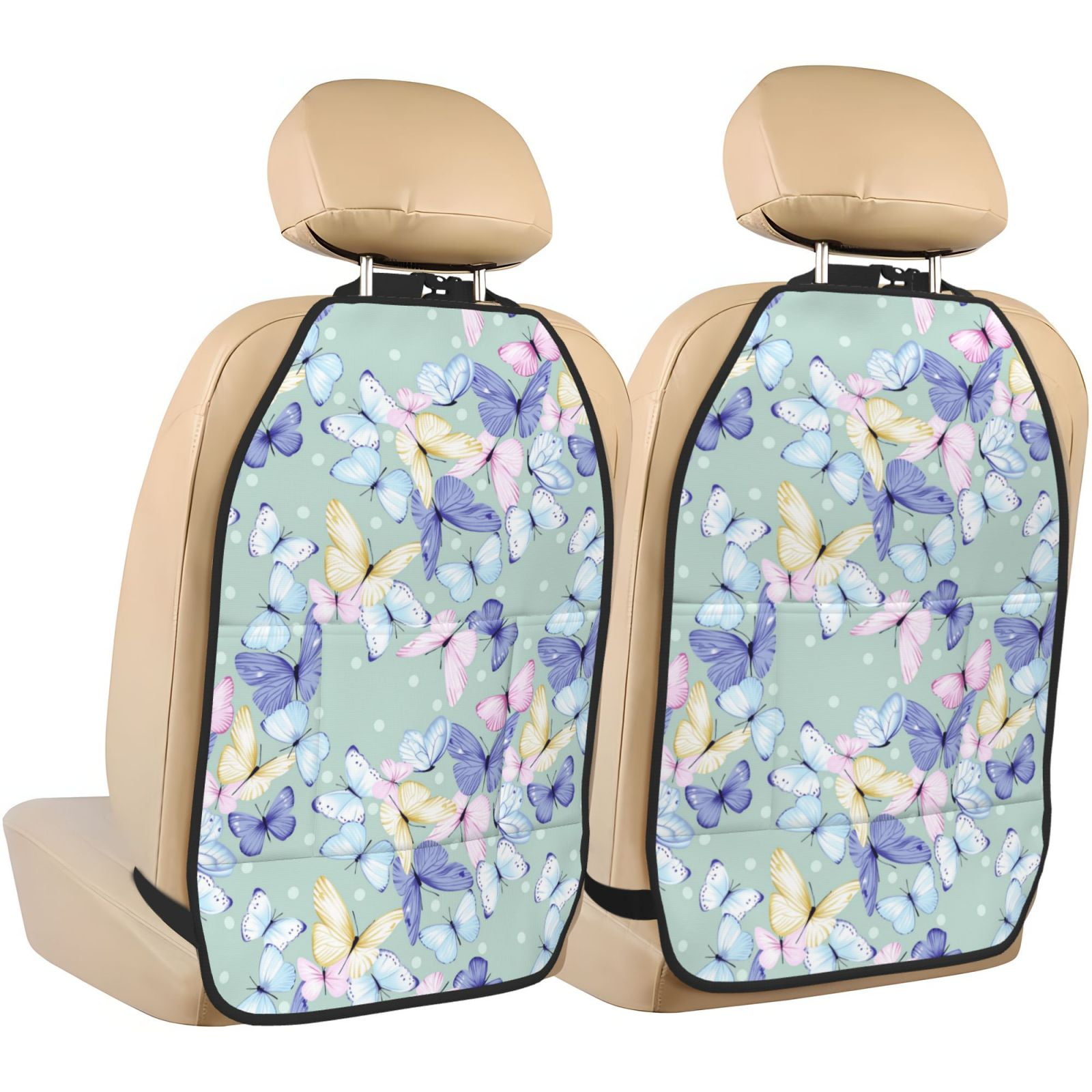 Kdxio Colorful Butterfly Print 2 Pack Car Kick Mat Seat Cover Back ...