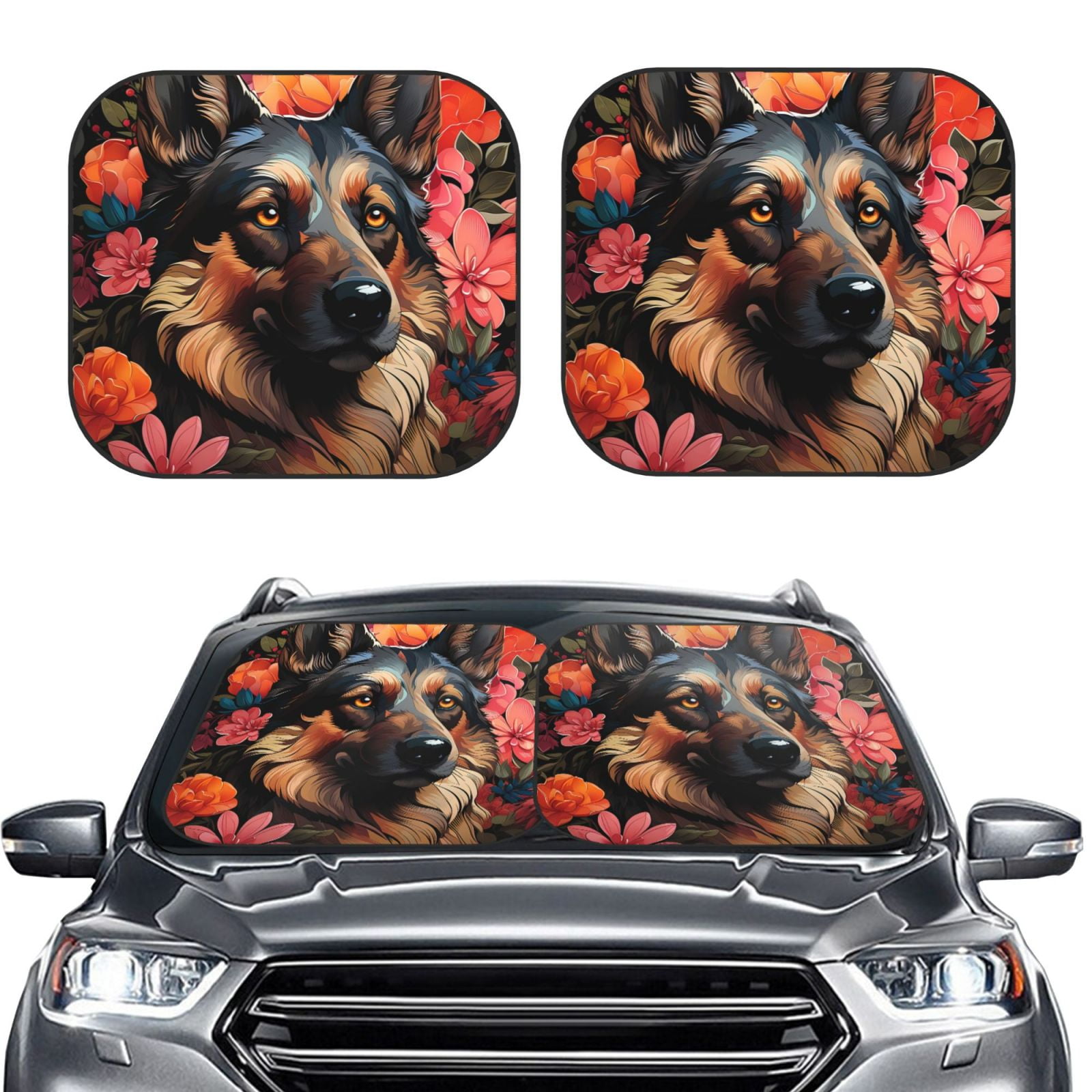 Kdxio Colorful Flower German Shepherd Print 2-Piece Sun Shade Front ...