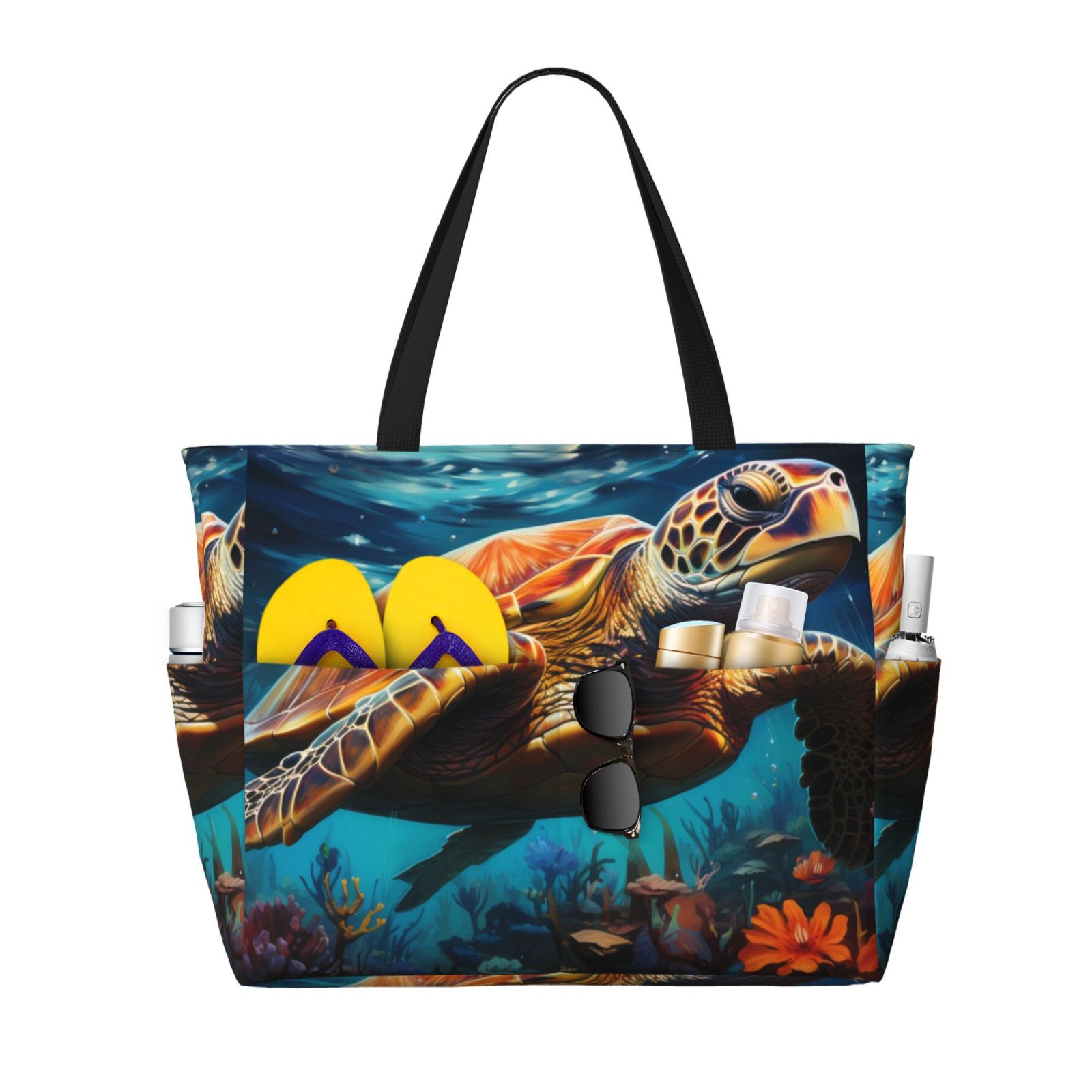 Kdxio Colorful Flower Sea Turtle for Beach Bag for Women Large Beach ...