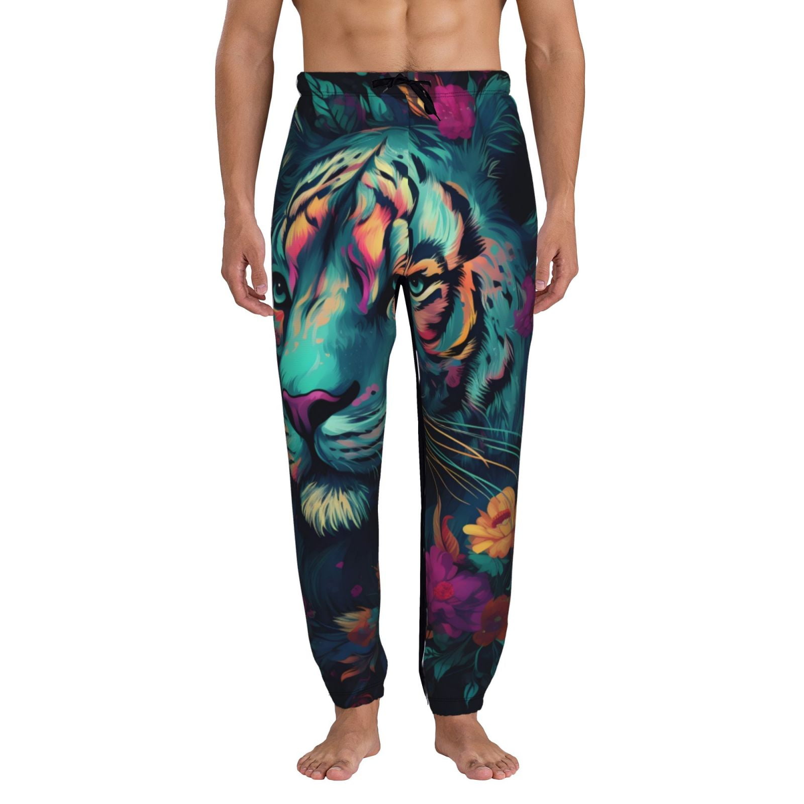 Kdxio Colorful Flower Tiger Pattern Joggers,Sweatpants for Men with ...
