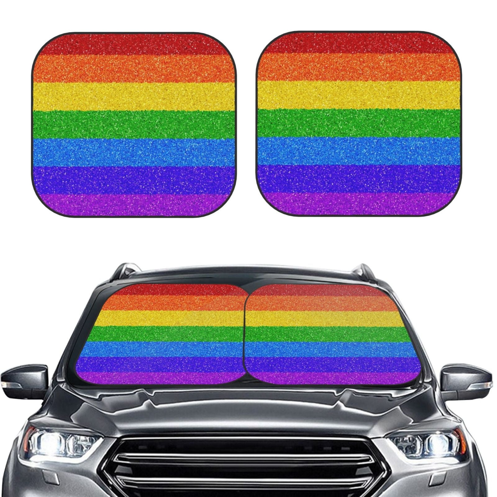 Kdxio Colorful Glitter Rainbow Print 2-Piece Sun Shade Front Windshield ...