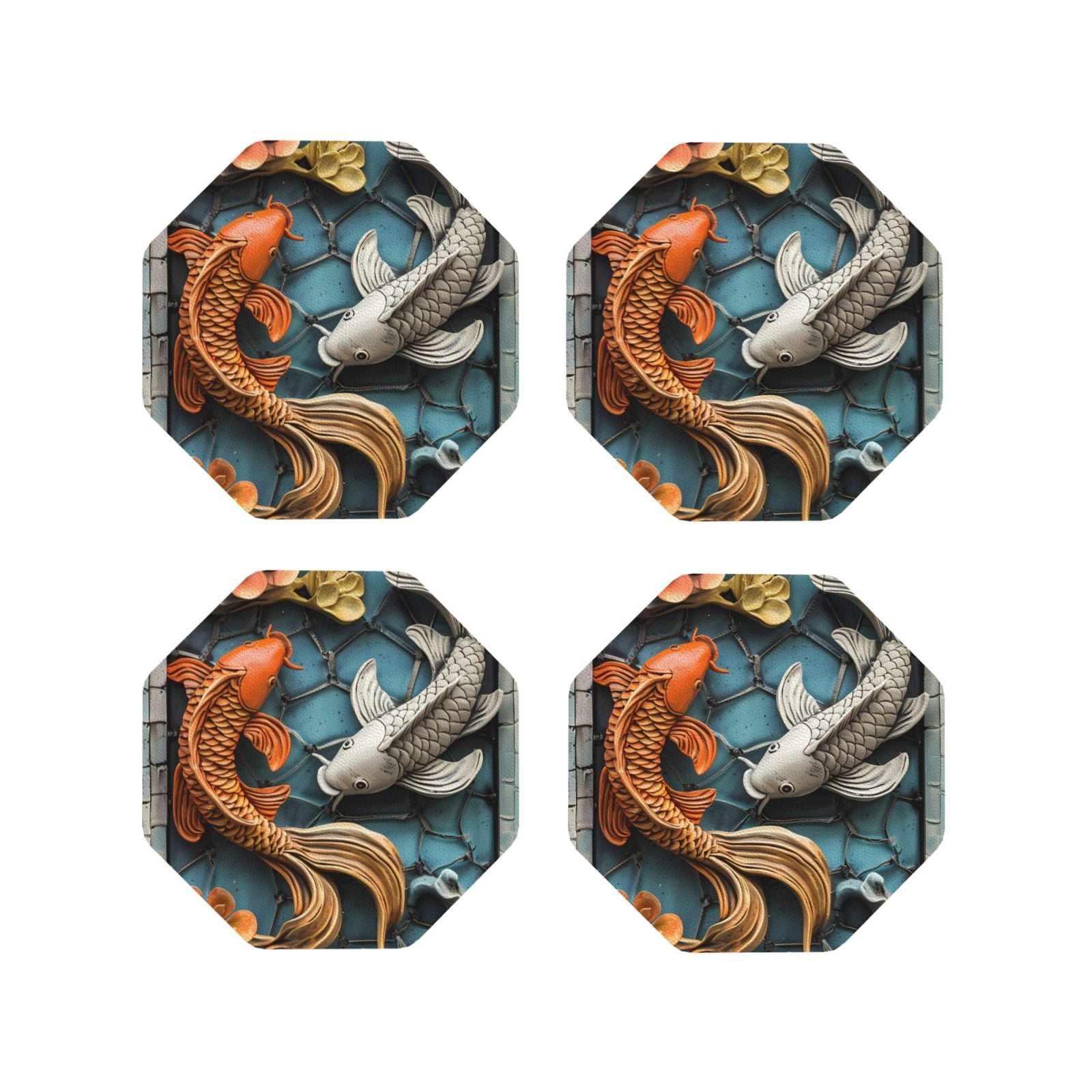 Kdxio Colorful Koi Fish Art Funny Coasters,4 Pcs Leather Coasters ...