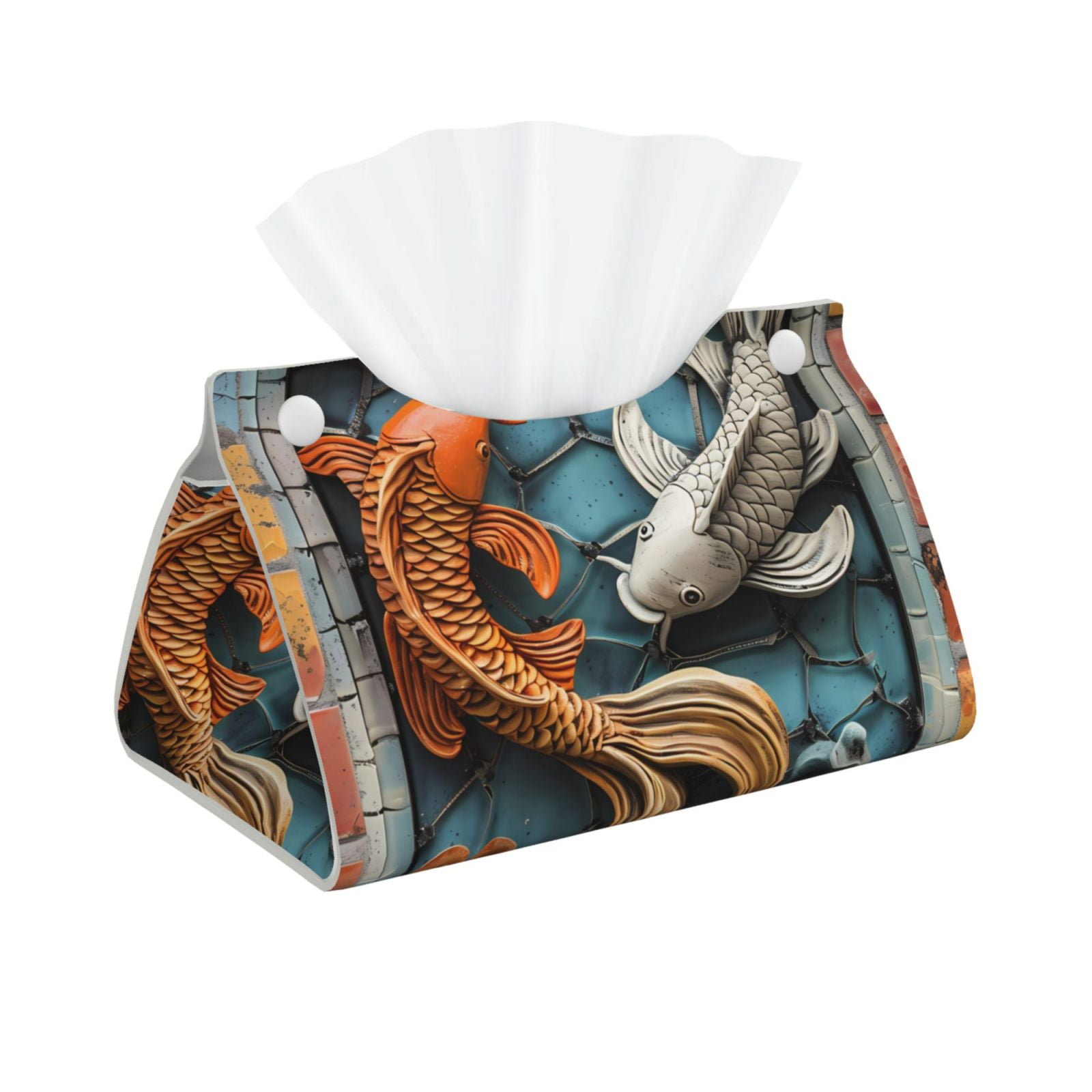 Kdxio Colorful Koi Fish Art Print Tissue Box Cover,Modern PU Leather ...
