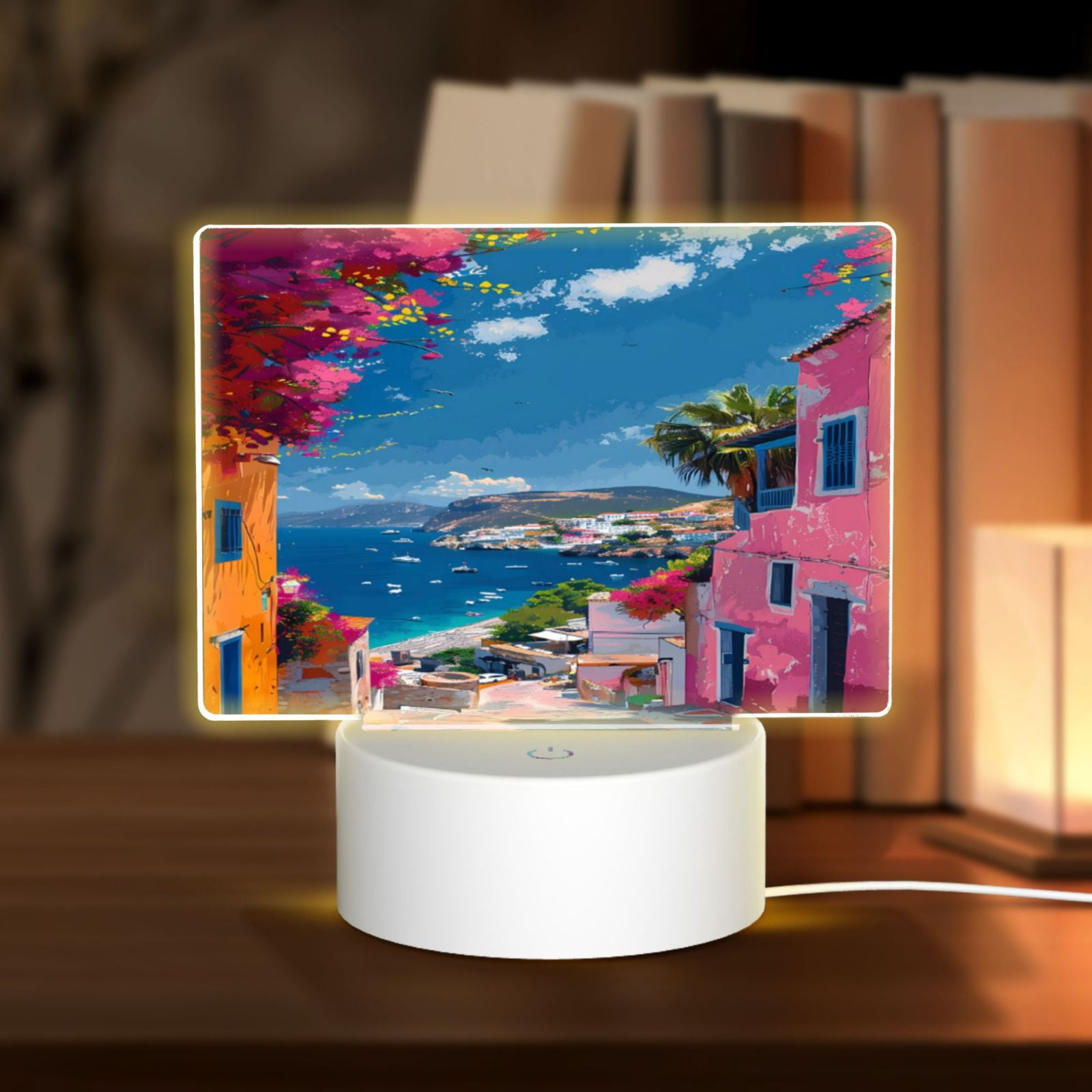 Kdxio Colorful Mediterranean Village Rectangular Acrylic Night Light ...