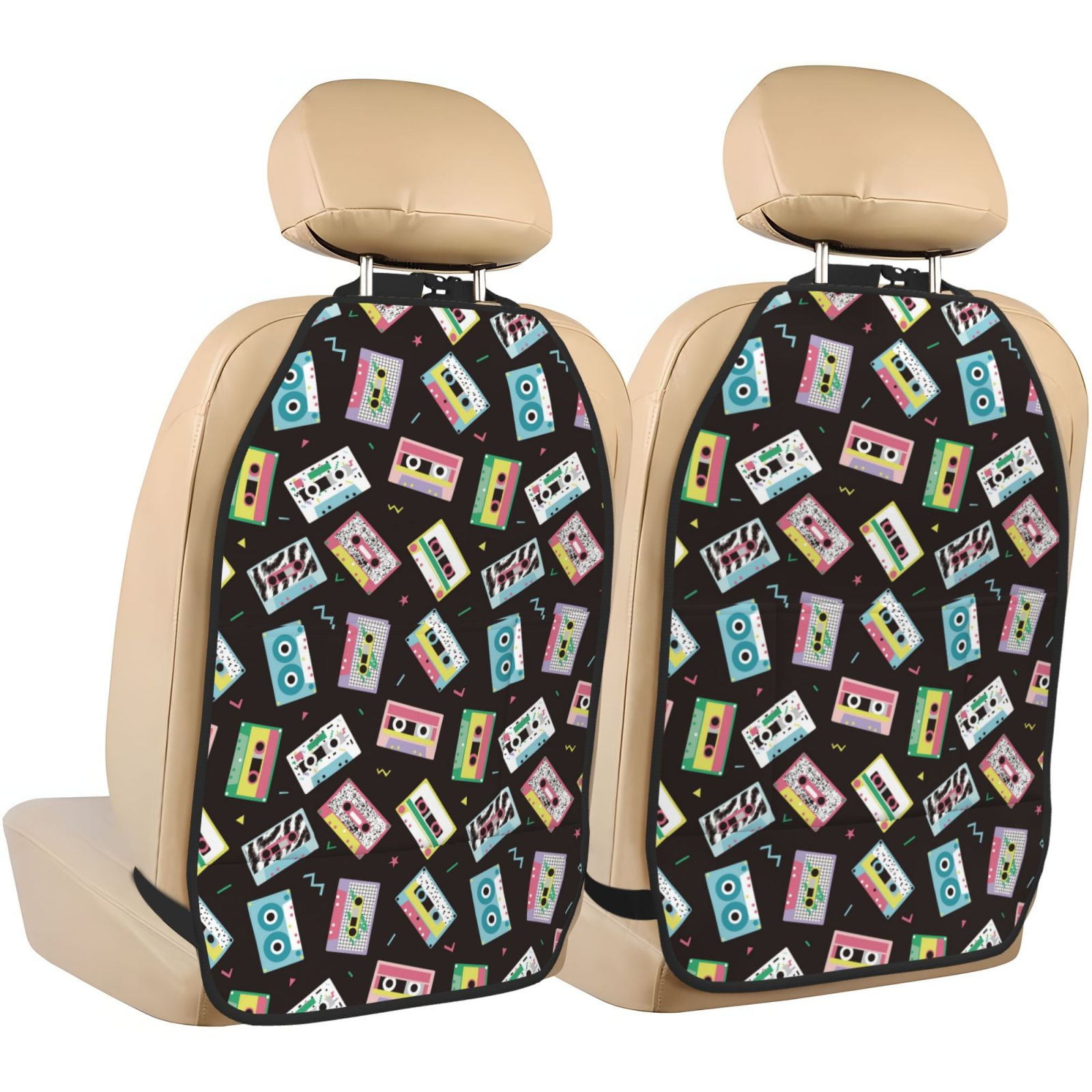 Kdxio Colorful Retro Tape Print 2 Pack Car Kick Mat Seat Cover Back ...