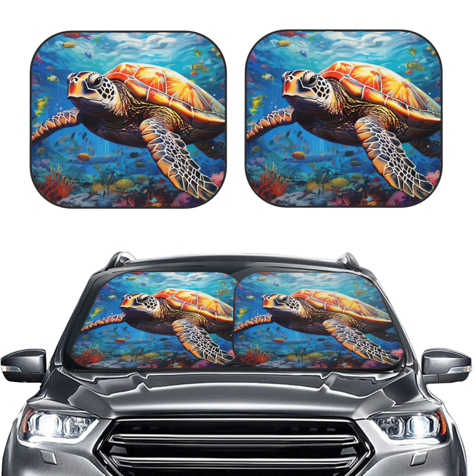 Kdxio Colorful Underwater Sea Turtle Print 2-Piece Sun Shade Front ...