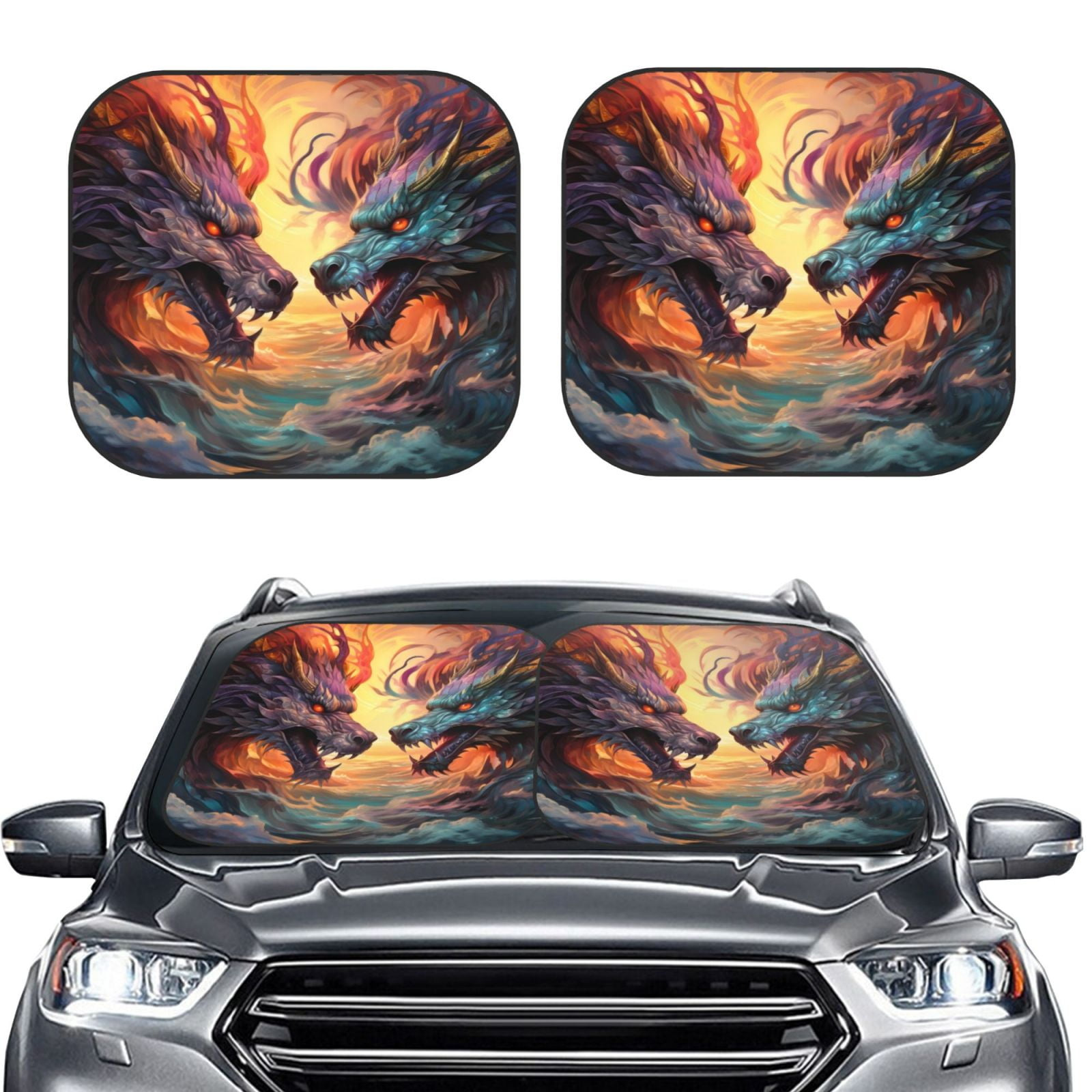 Kdxio Colorful Wave Dragon Head Print 2-Piece Sun Shade Front ...