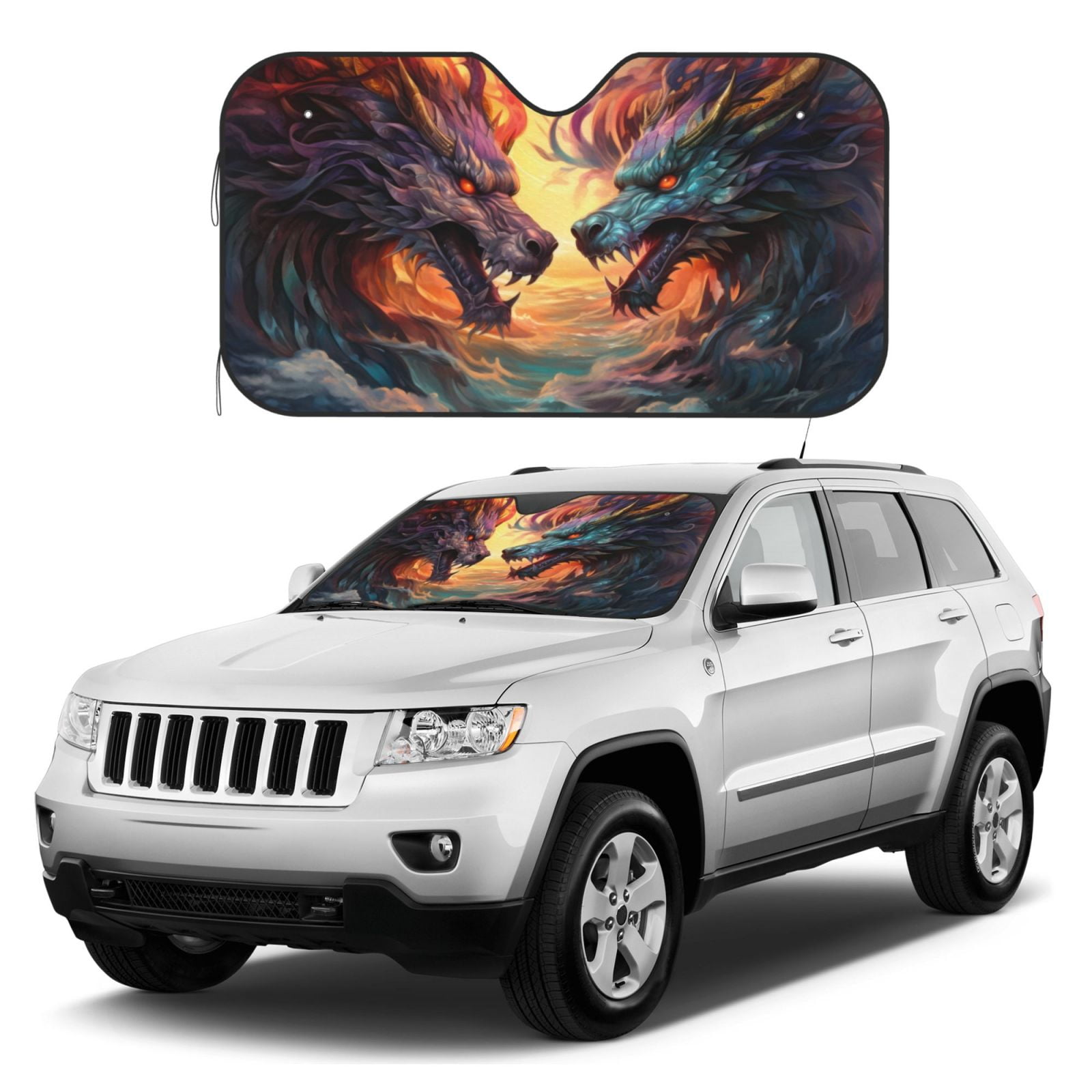 Kdxio Colorful Wave Dragon Head Print Windshield Sun Shade, Foldable ...