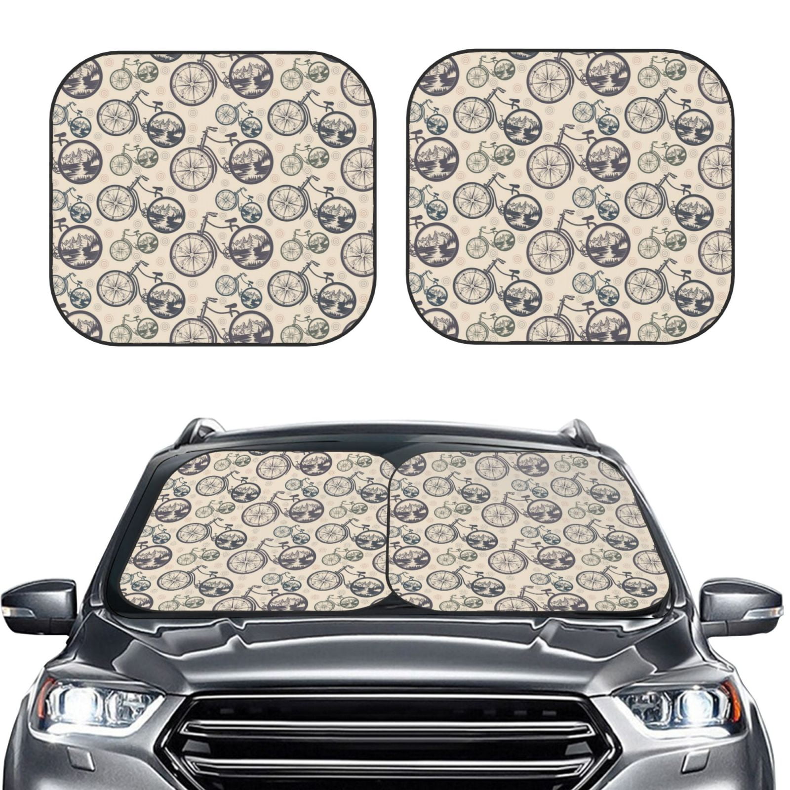 Kdxio Compass And Mountains In Bicycle Wheels Print 2-Piece Sun Shade ...