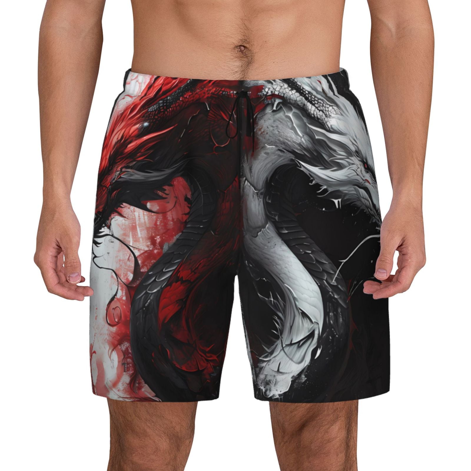 Kdxio Cool Black And White Dragon Print Men's Swim Trunks with ...
