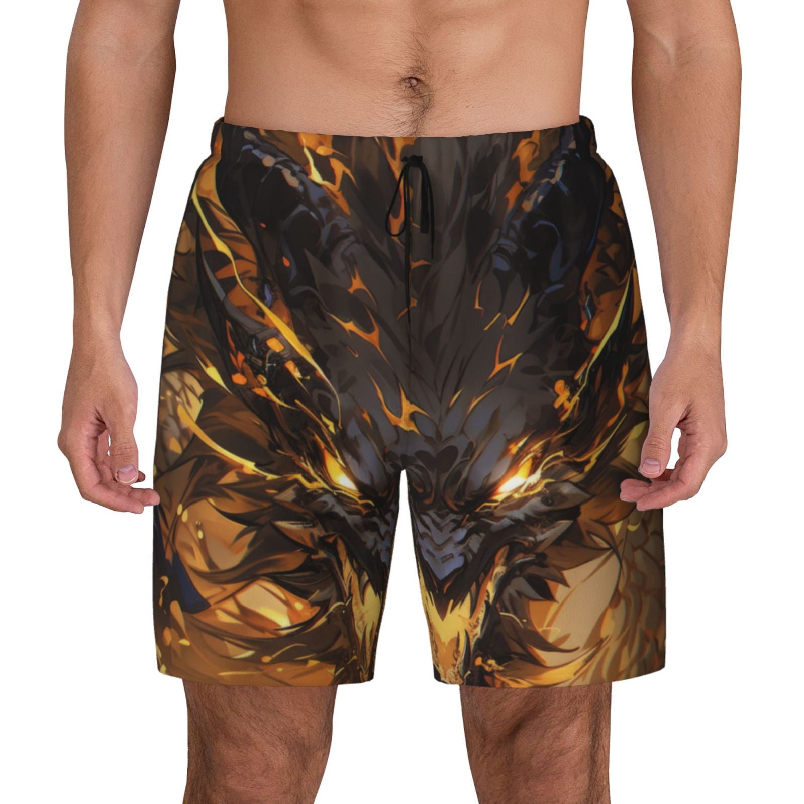 Kdxio Cool Black Gold Dragon Print Men's Swim Trunks with Compression ...