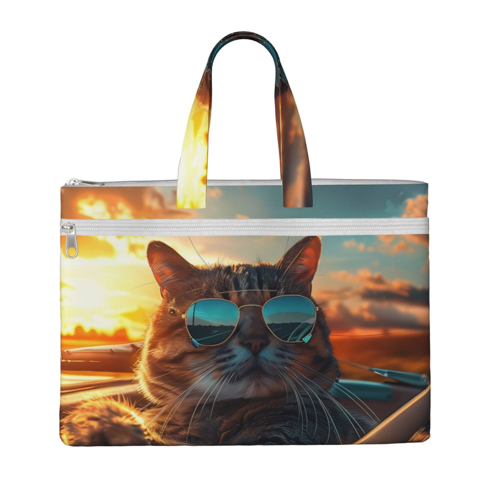 Kdxio Cool Cat Driving Sunset File Tote Document Bag Business Briefcase ...