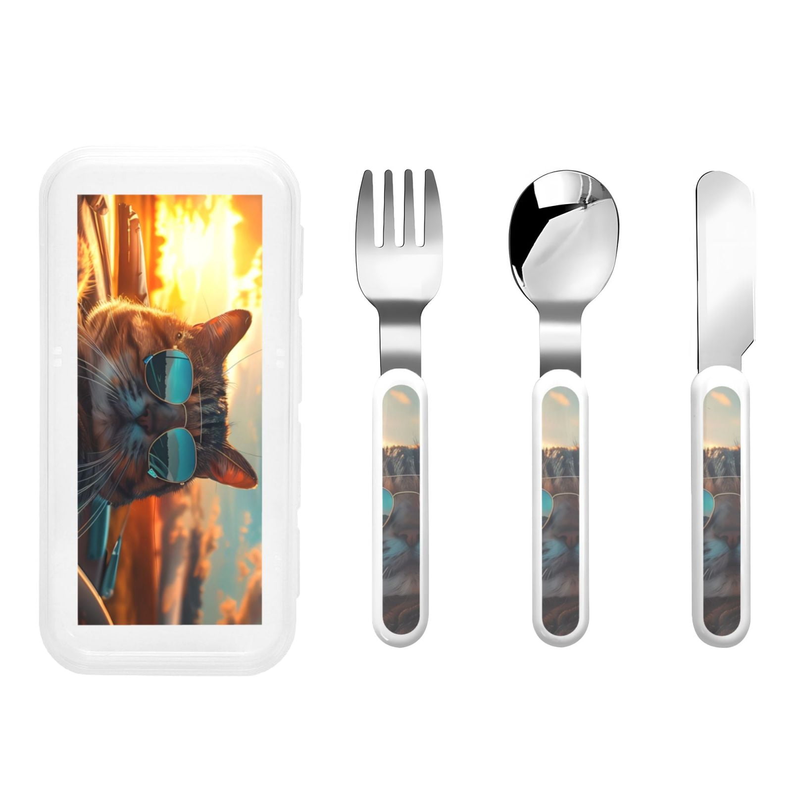 Kdxio Cool Cat Driving Sunset Toddler Utensils Set - Kids Silverware ...