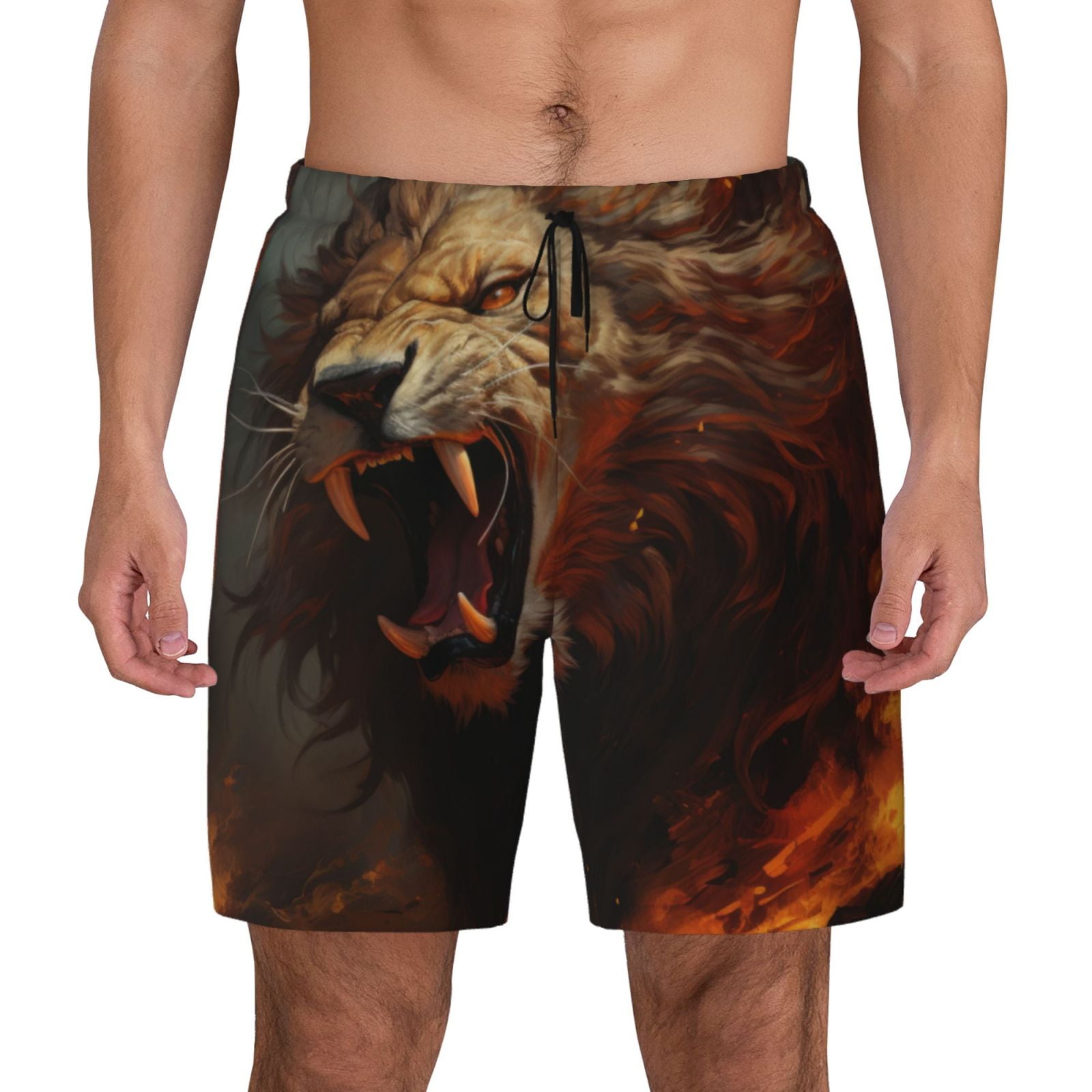 Kdxio Cool Flame Lion A Print Men's Swim Trunks with Compression Liner ...