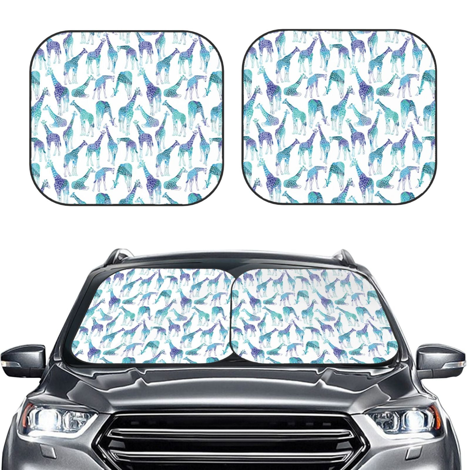 Kdxio Cool Giraffe Print 2-Piece Sun Shade Front Windshield - Foldable ...