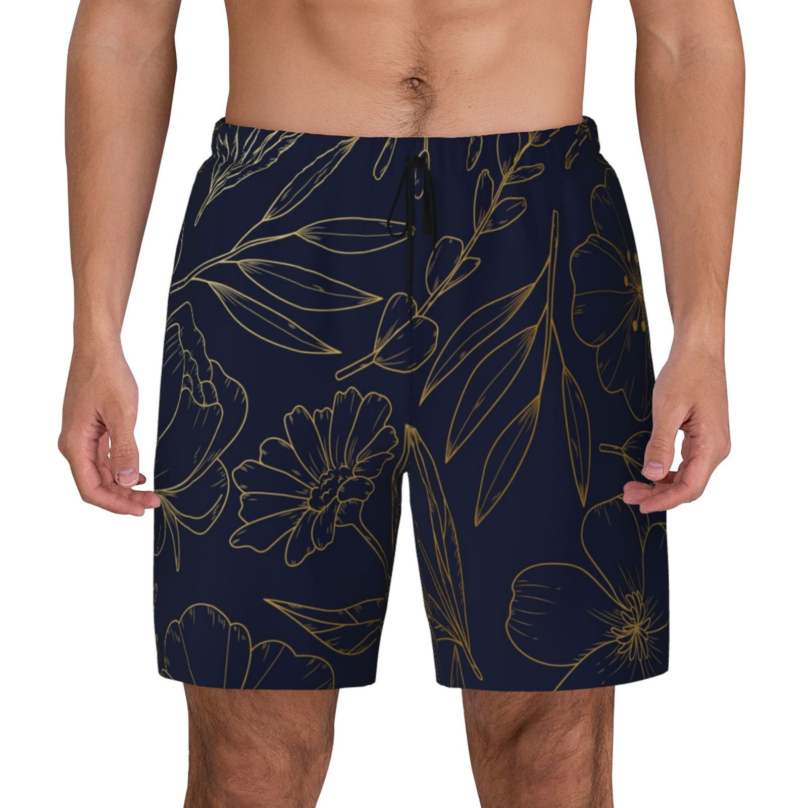 Kdxio Copper-Gold Gloss Outline Flower Print Men's Swim Trunks with ...