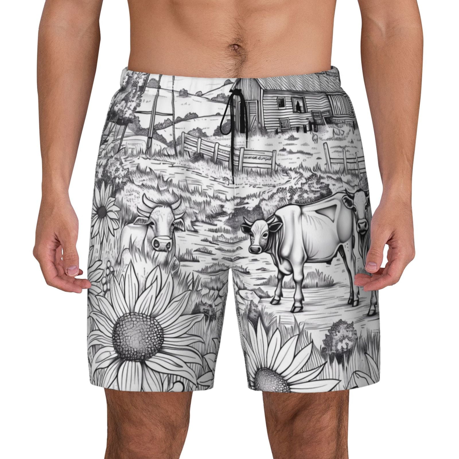 Kdxio Country Farm Scene Print Men's Swim Trunks with Compression Liner ...