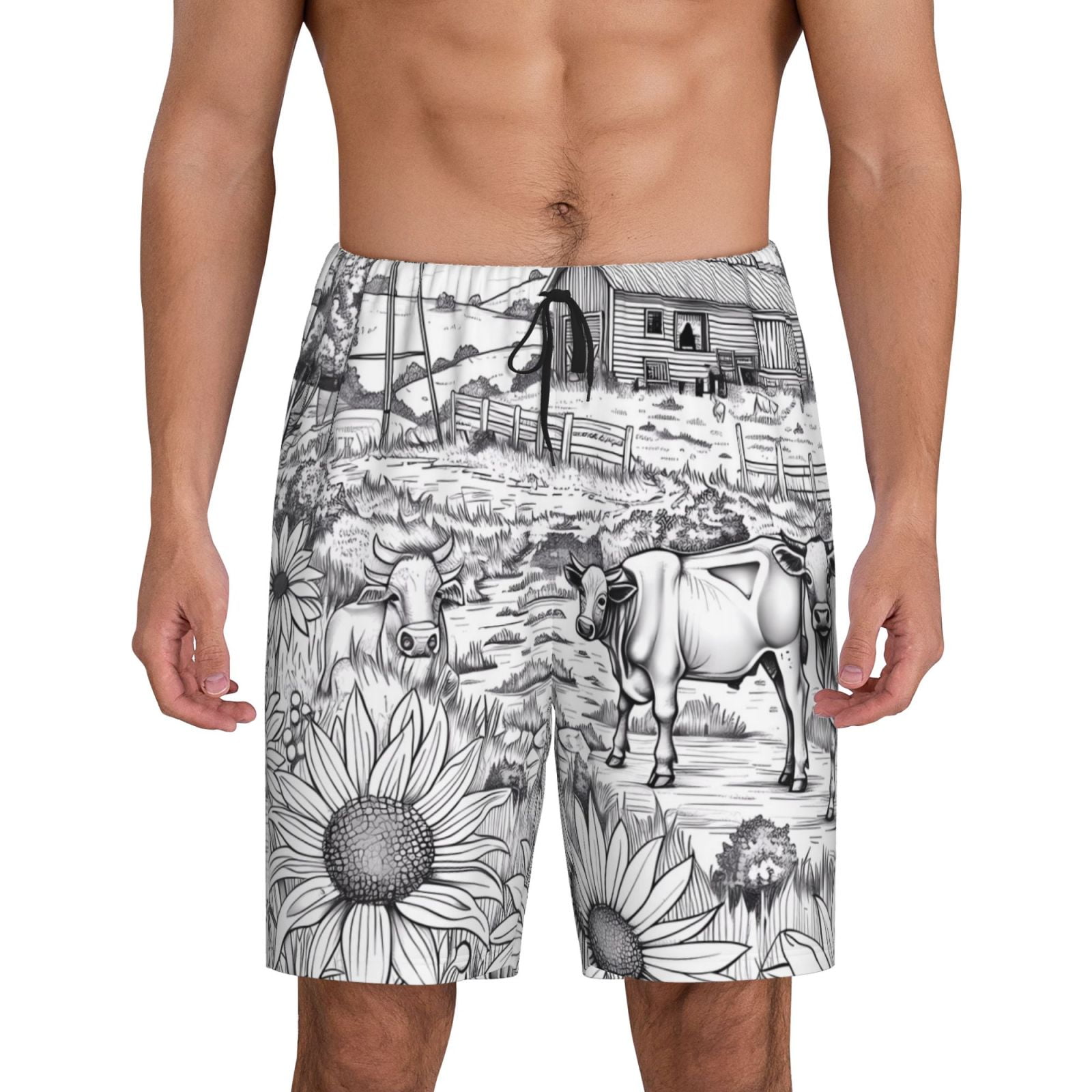 Kdxio Country Farm Scene Print Mens Sleep Shorts Bottoms Soft Comfy ...