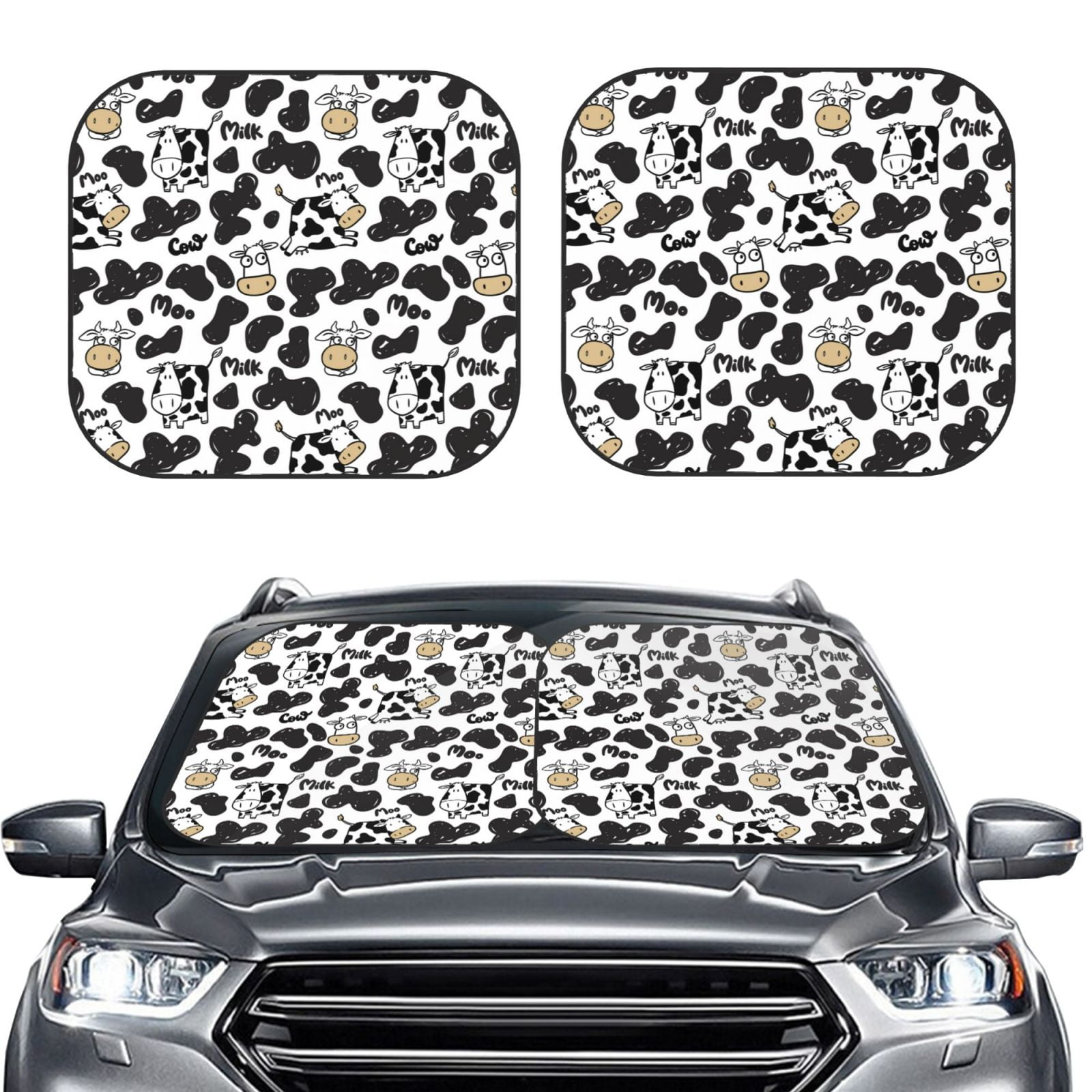 Kdxio Cow Print 2-Piece Sun Shade Front Windshield - Foldable Car Front ...