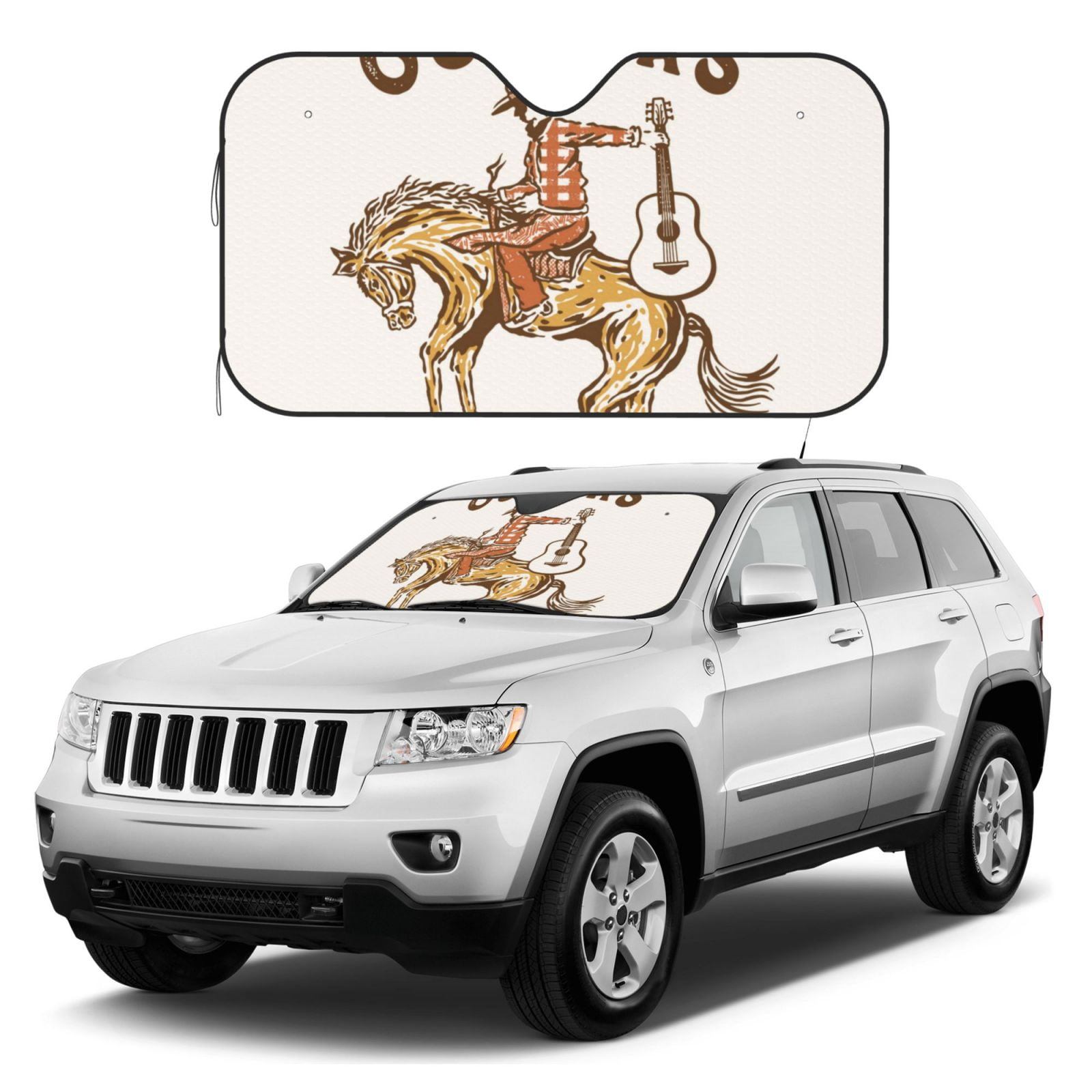 Kdxio Cowboy Rodeo Guitar Print Windshield Sun Shade, Foldable Sun ...