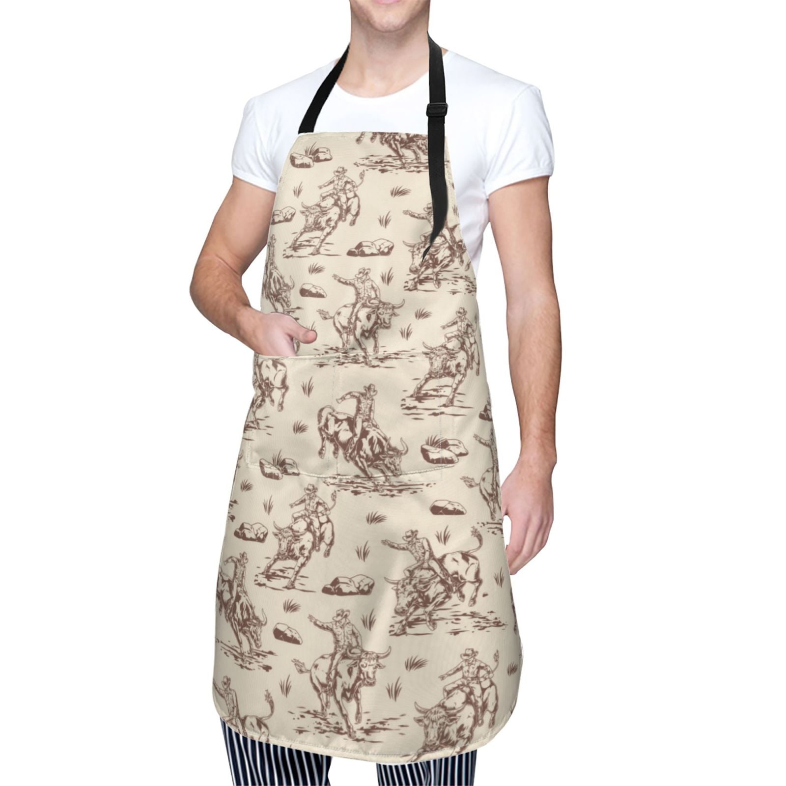 Kdxio Cowboy Sitting On Cow Back Apron with Pockets Adjustable Kitchen ...