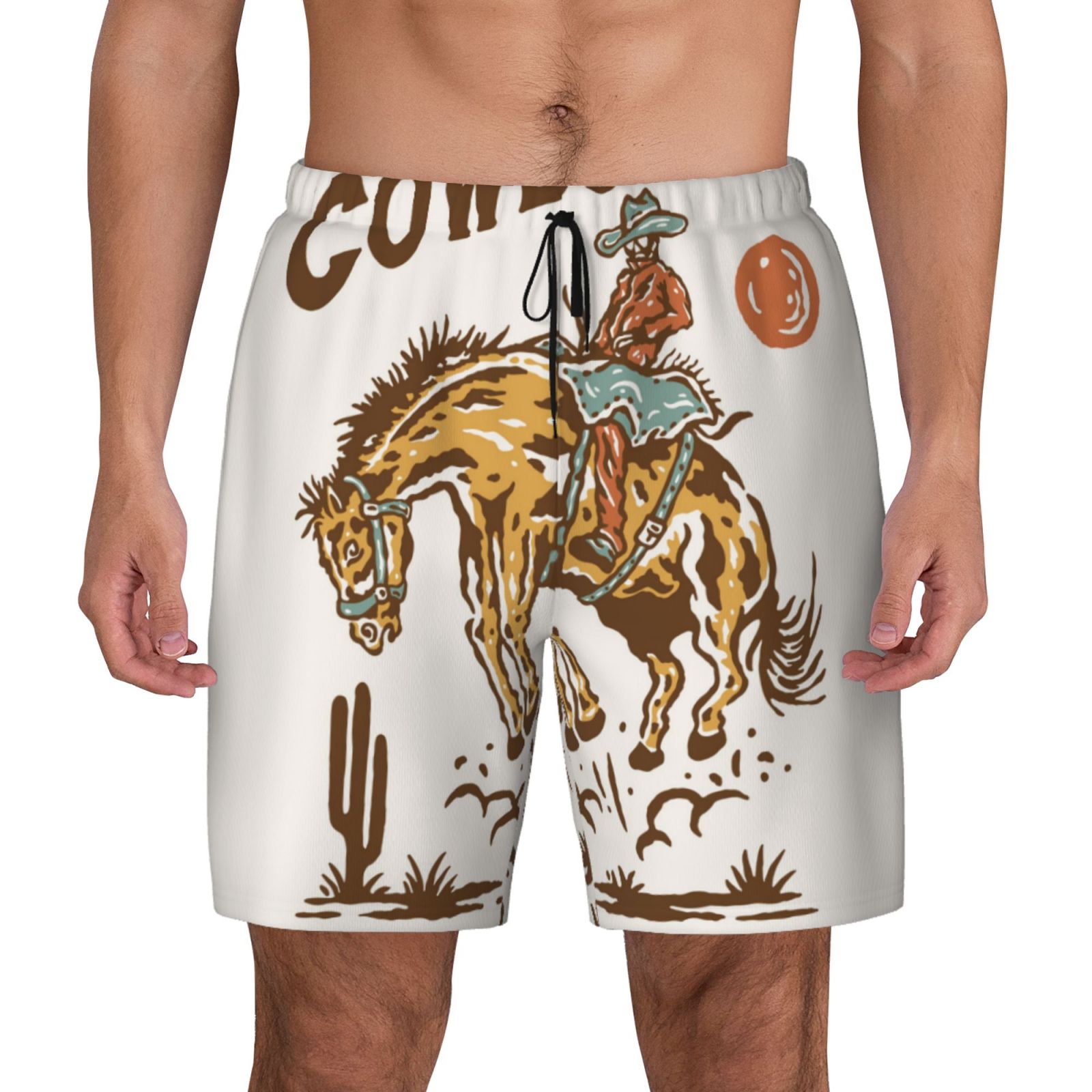 Kdxio Cowboy Up Vintage Wild West Print Men's Swim Trunks with ...