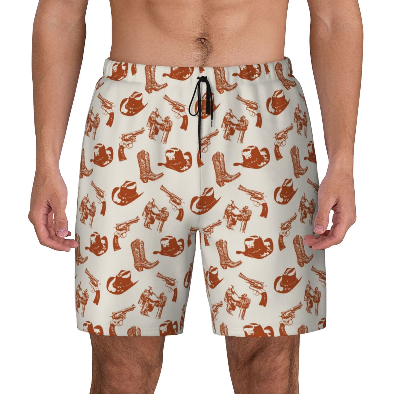 Kdxio Cowboy Western Print Men's Swim Trunks with Compression Liner 7 ...