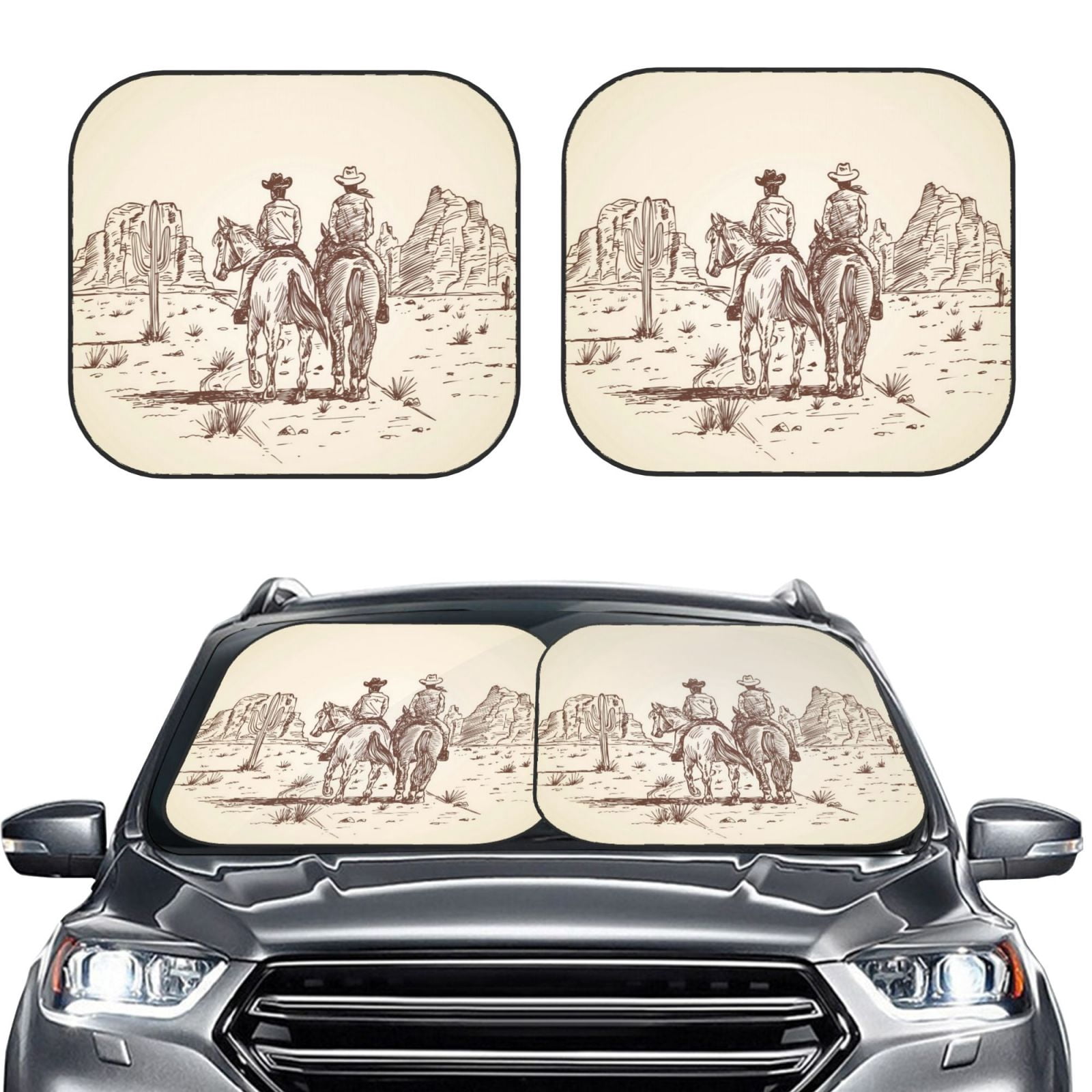 Kdxio Cowboys Riding Horses Print 2-Piece Sun Shade Front Windshield ...