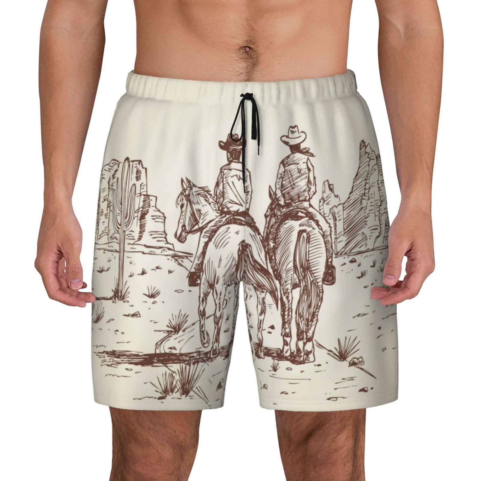 Kdxio Cowboys Riding Horses Print Men's Swim Trunks with Compression ...