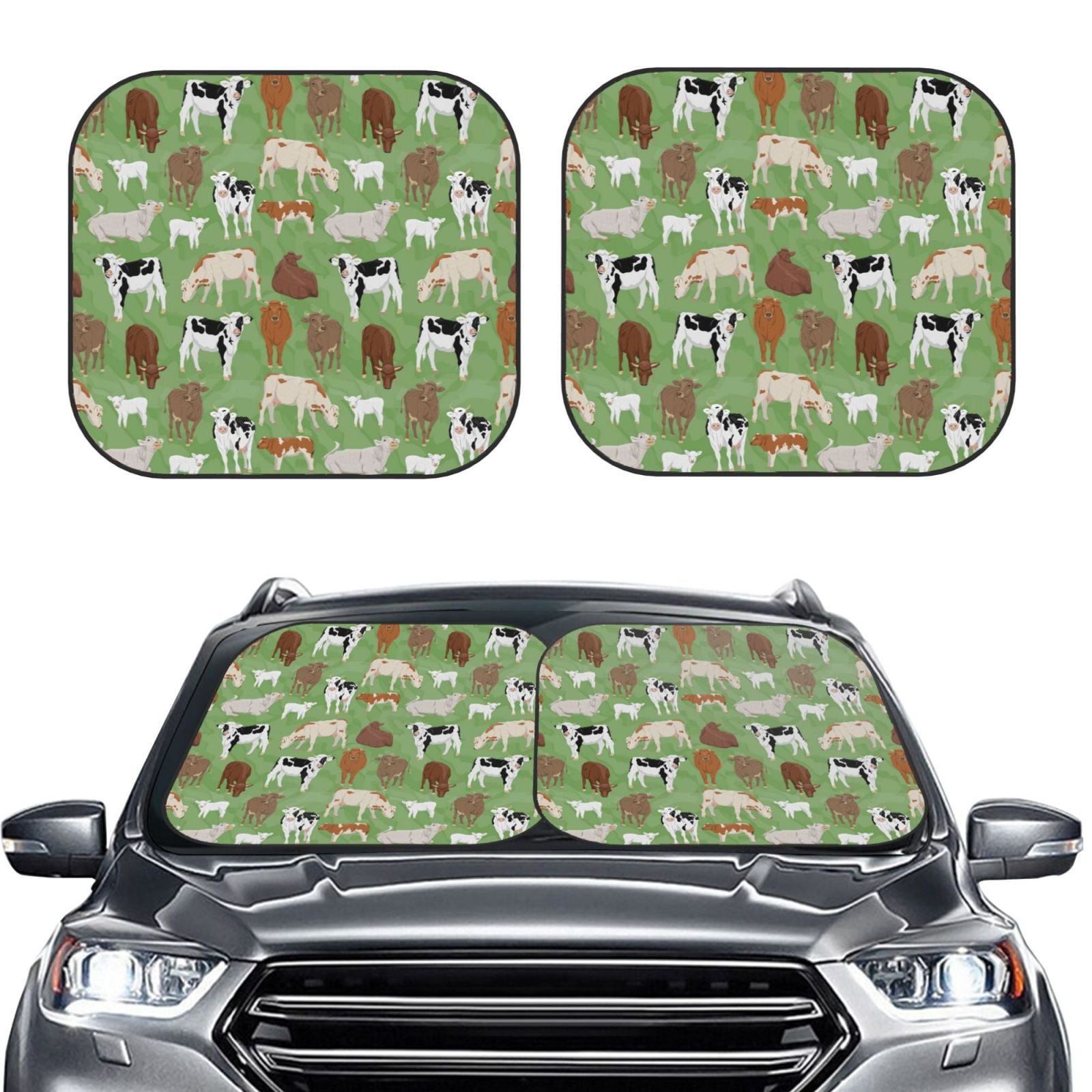 Kdxio Cows And Calves Print 2-Piece Sun Shade Front Windshield ...