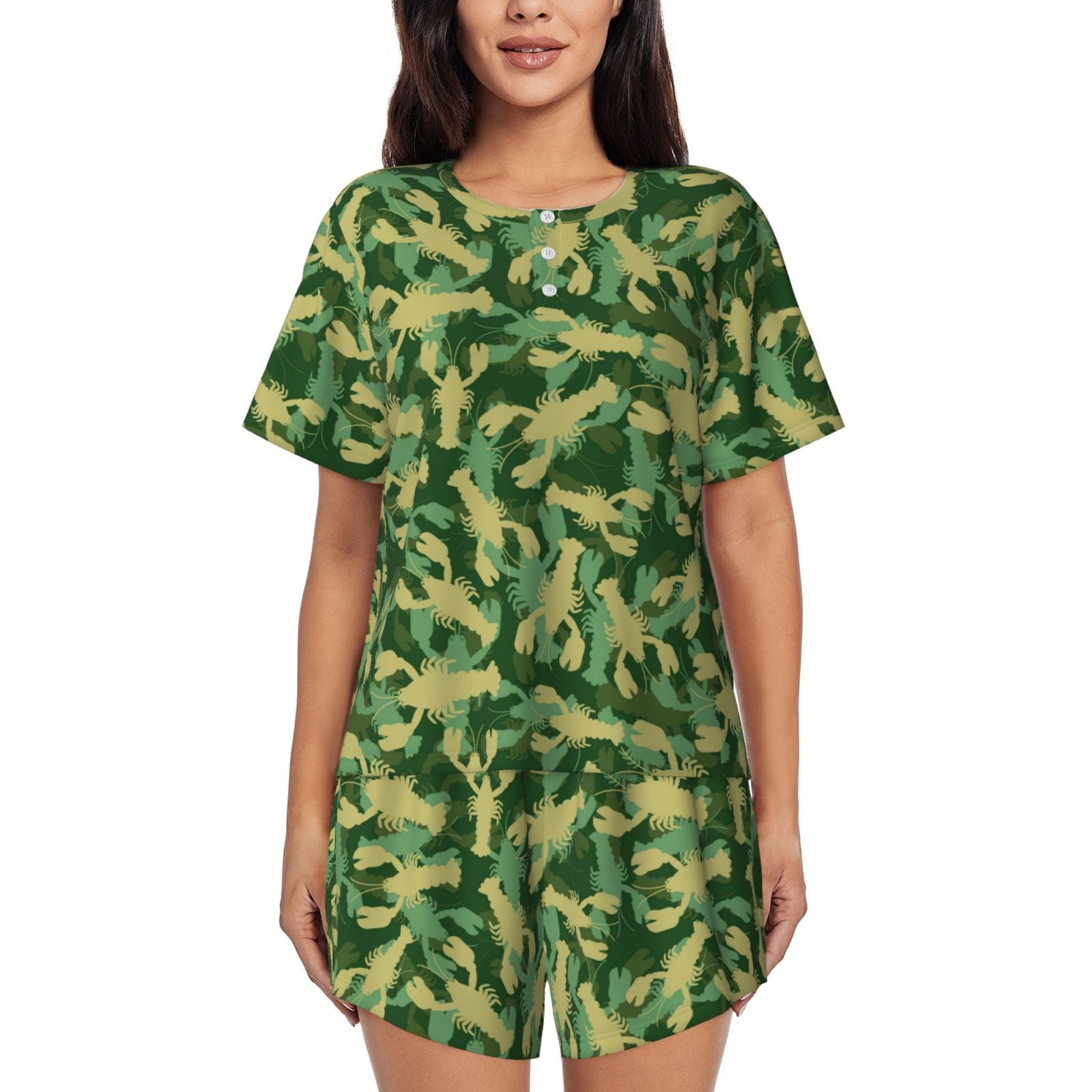 Kdxio Crayfish Army Print Pajamas Sets for Women Short-Sleeved Pjs with ...