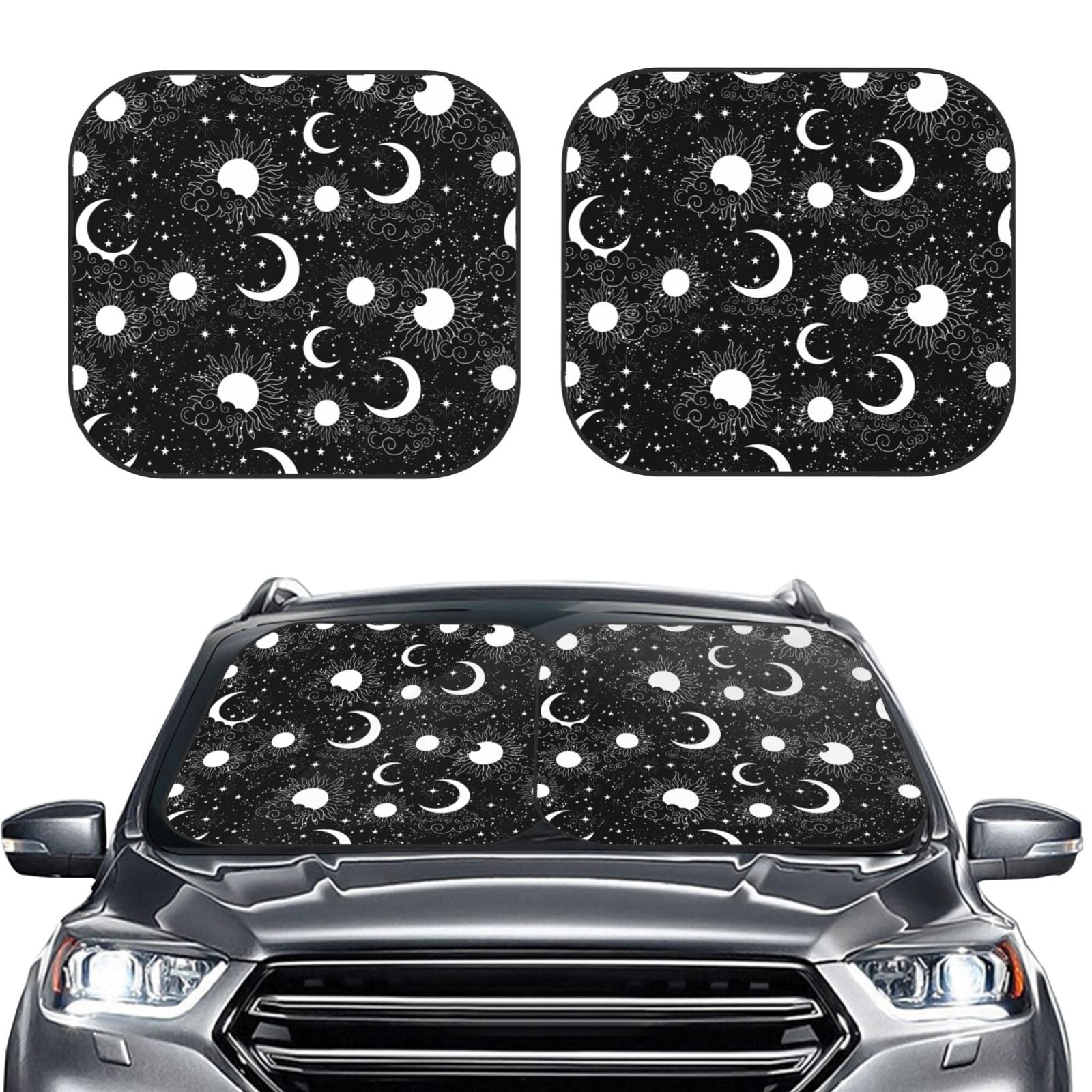 Kdxio Crescent and Stars Print 2-Piece Sun Shade Front Windshield ...