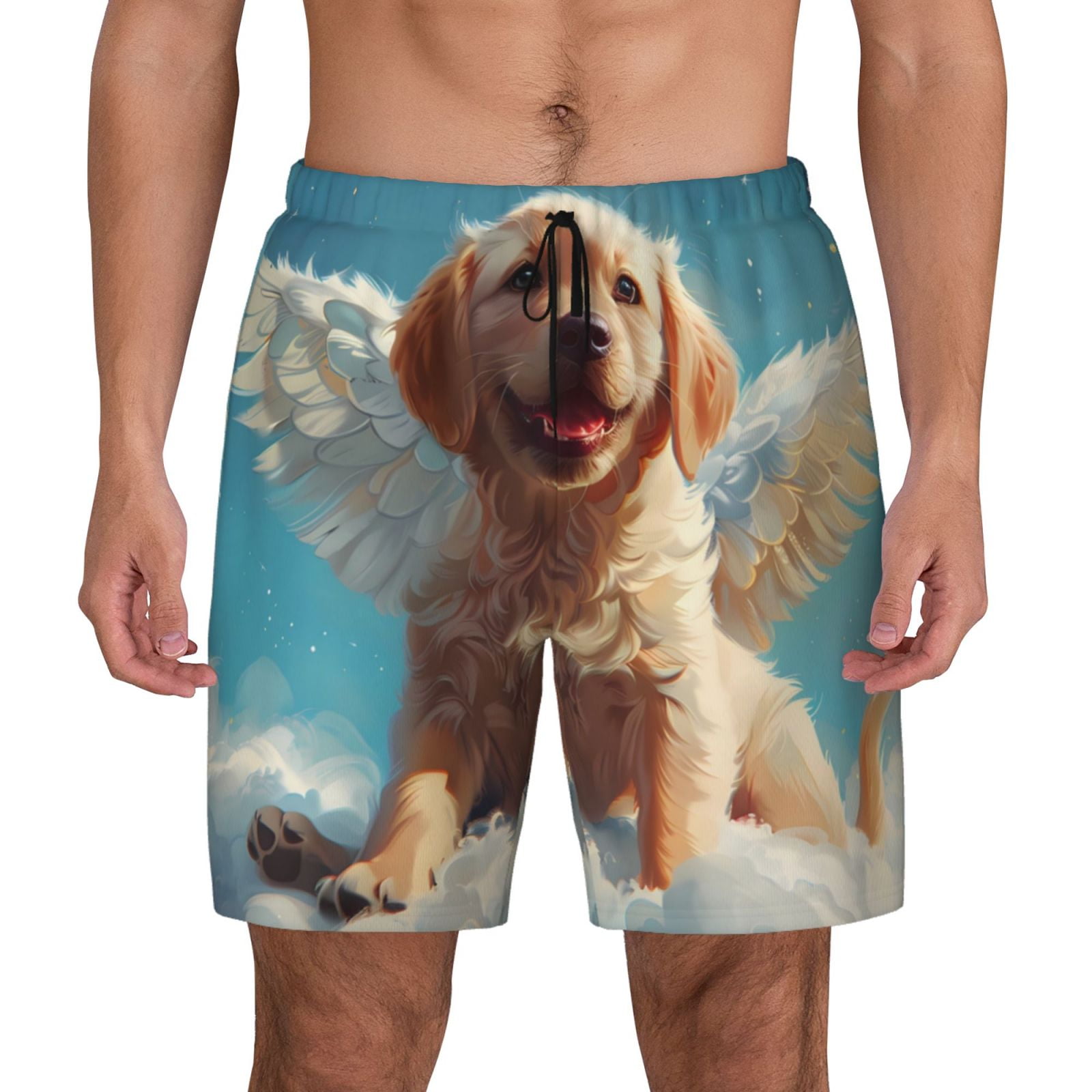 Kdxio Cute Angel Winged Dog Print Men's Swim Trunks with Compression ...