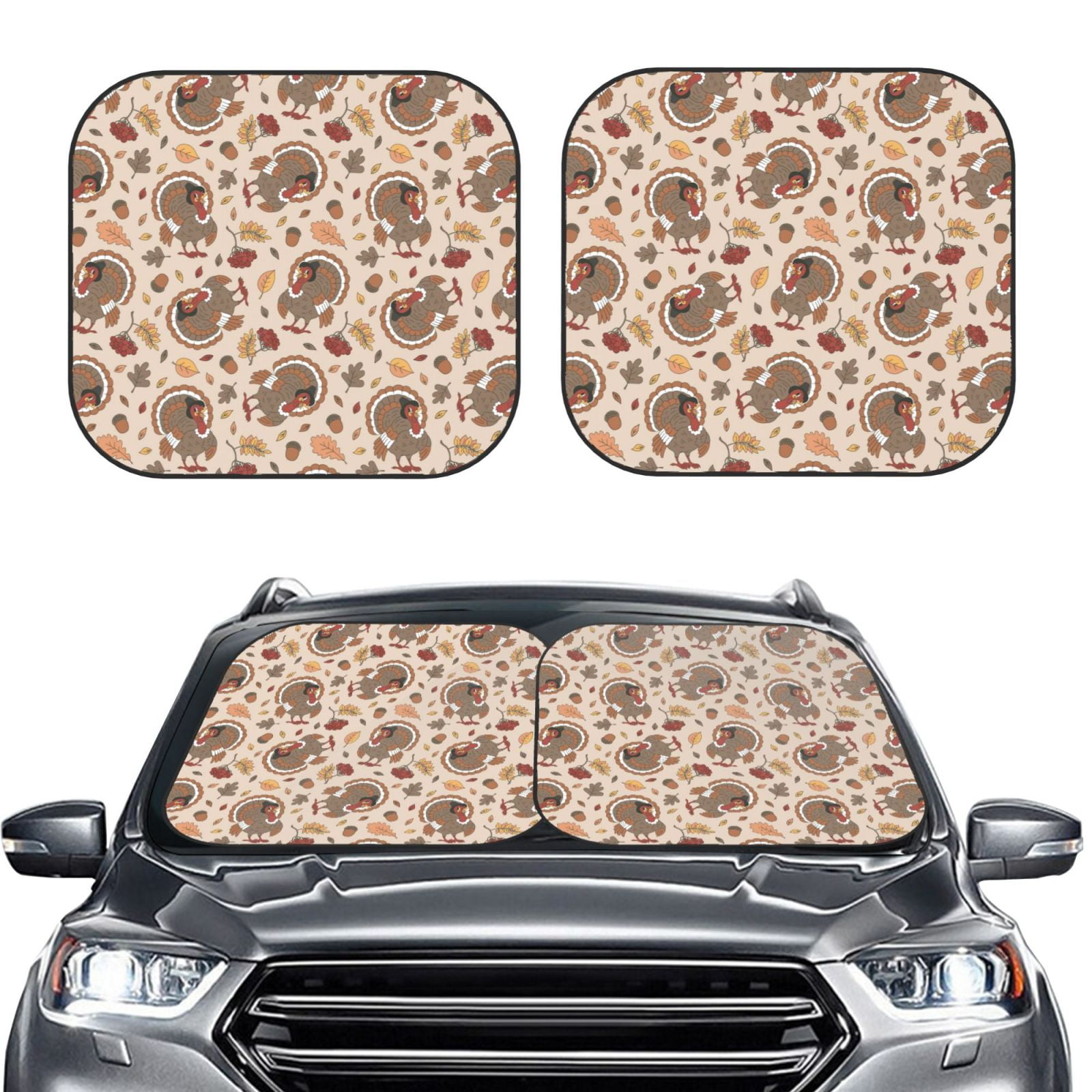 Kdxio Cute Autumn Turkey Print 2-Piece Sun Shade Front Windshield ...