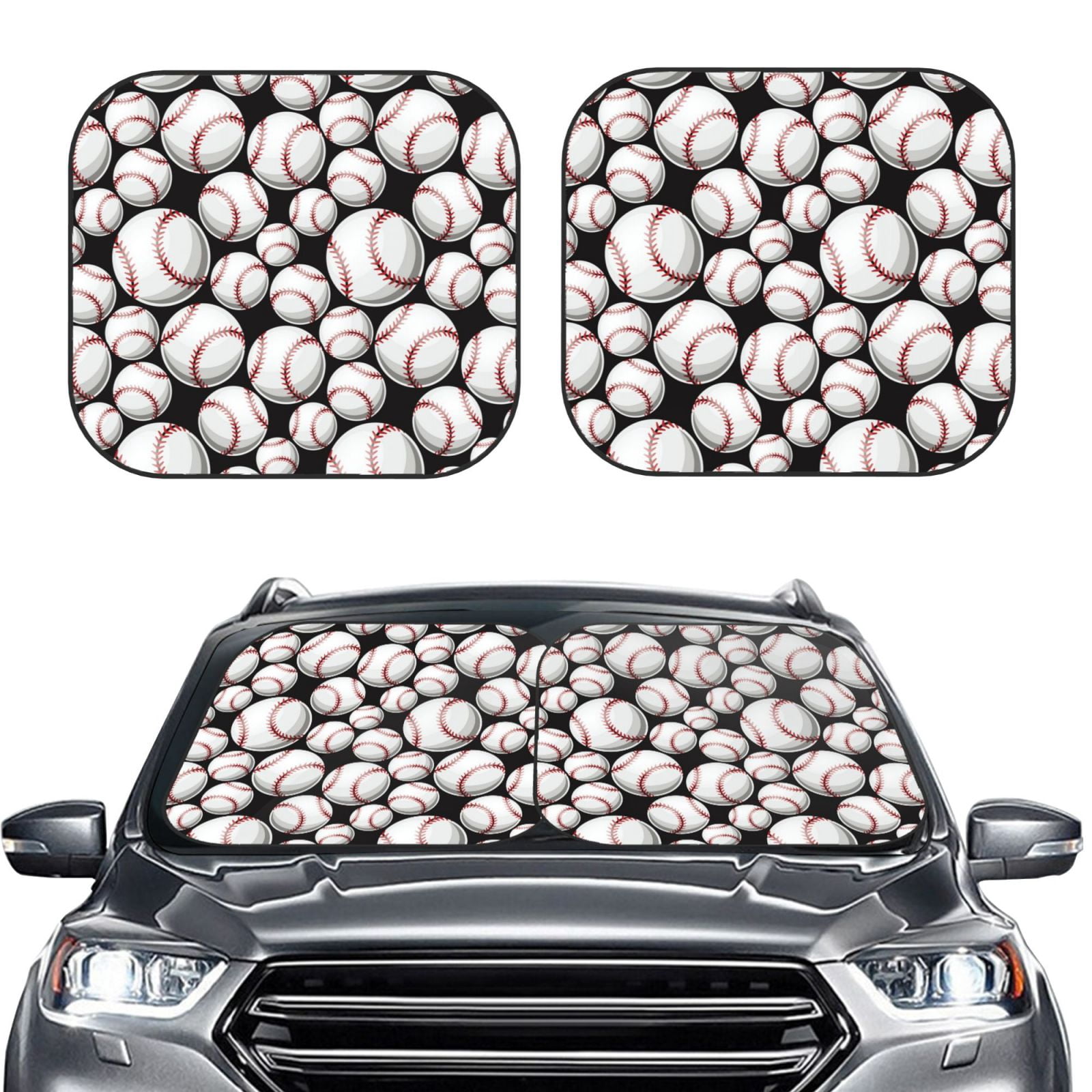 Kdxio Cute Baseball Print 2-Piece Sun Shade Front Windshield - Foldable ...