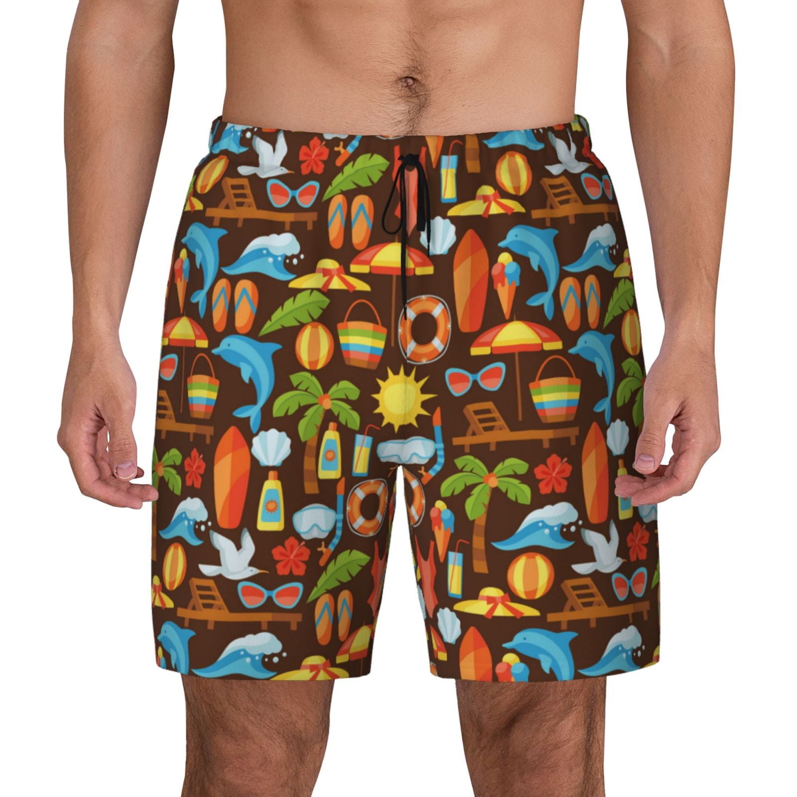 Kdxio Cute Beach Dolphin Print Men's Swim Trunks with Compression Liner ...